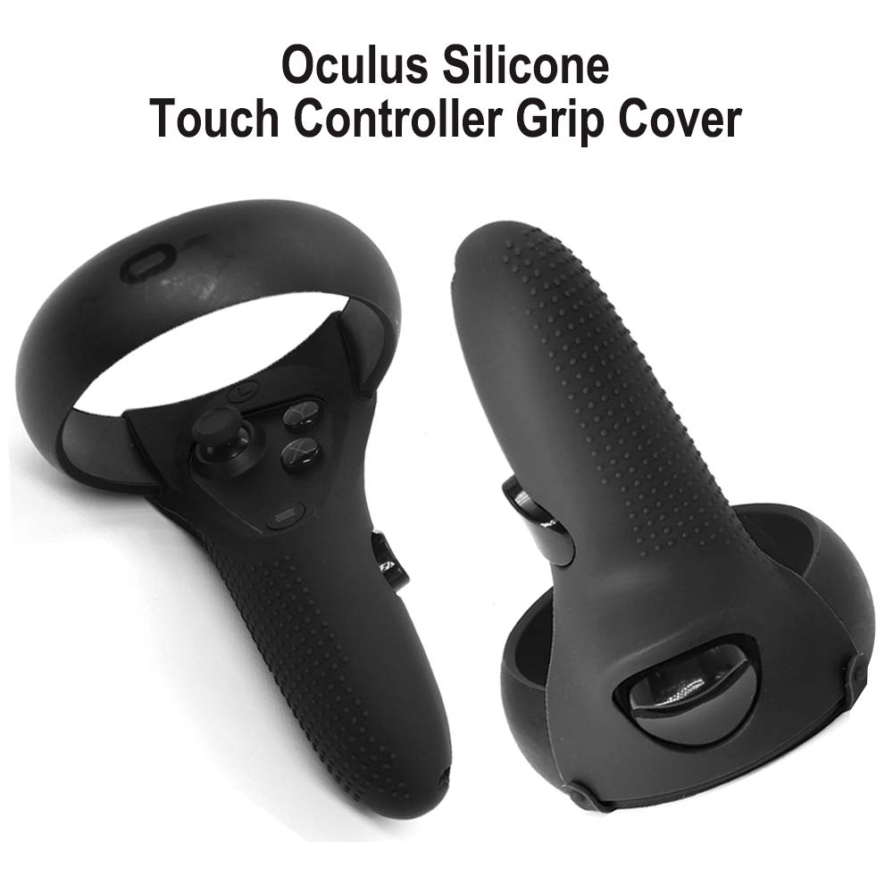 Touch Controller Grip Cover & Adjustable Knuckle Strap for Oculus Quest/Oculus Rift S Anti-Throw Wrist Straps Handle Protective Sleeve (Black)