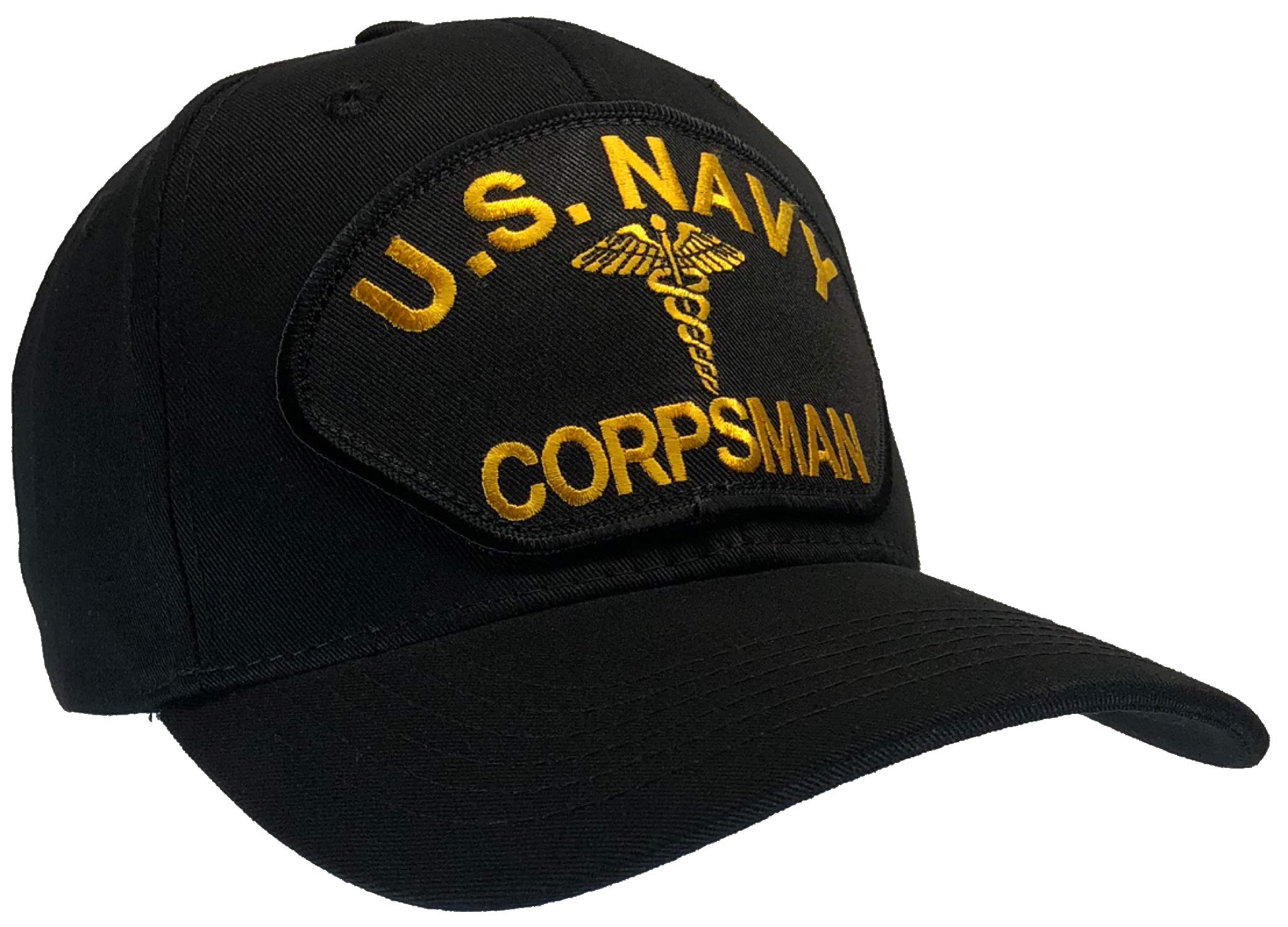U.S. Navy Corpsman Hat Black/Yellow Ball Cap 100% Cotton Structured