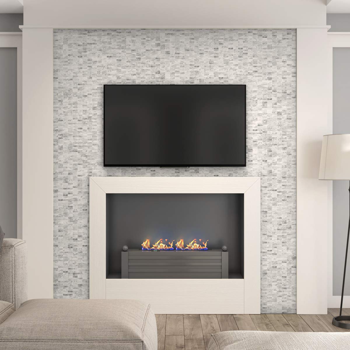 SpeedTiles FREEZY Timeless Natural Stone Tiles - Modern Peel & Stick Marble Tiles for Kitchen Backsplash, Fireplace, Interior Wall - 3X Faster Installation with No Mortar, No Grout - Sample