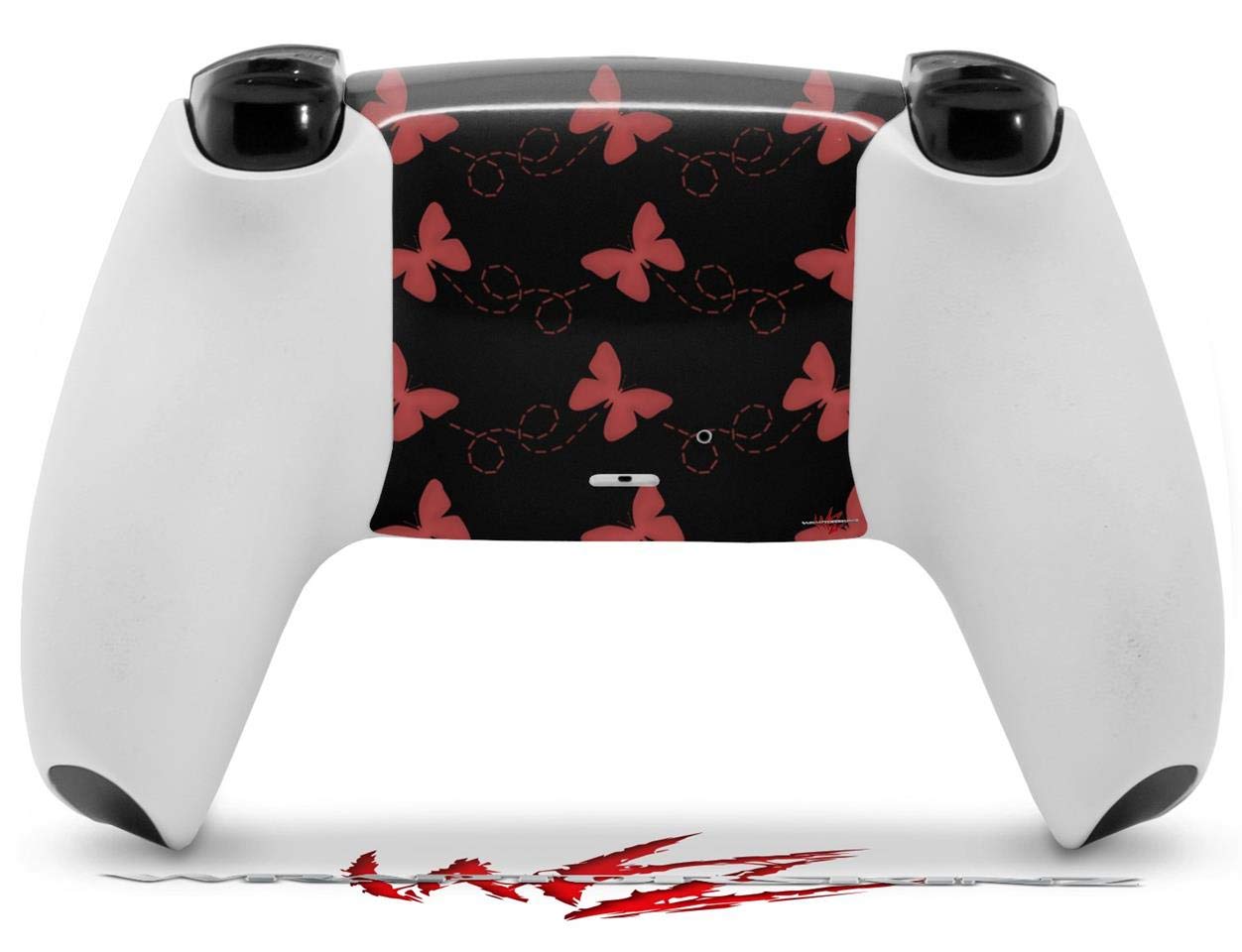 WraptorSkinz Skin Wrap compatible with Sony PS5 DualSense Controller Pastel Butterflies Red on Black (CONTROLLER NOT INCLUDED)