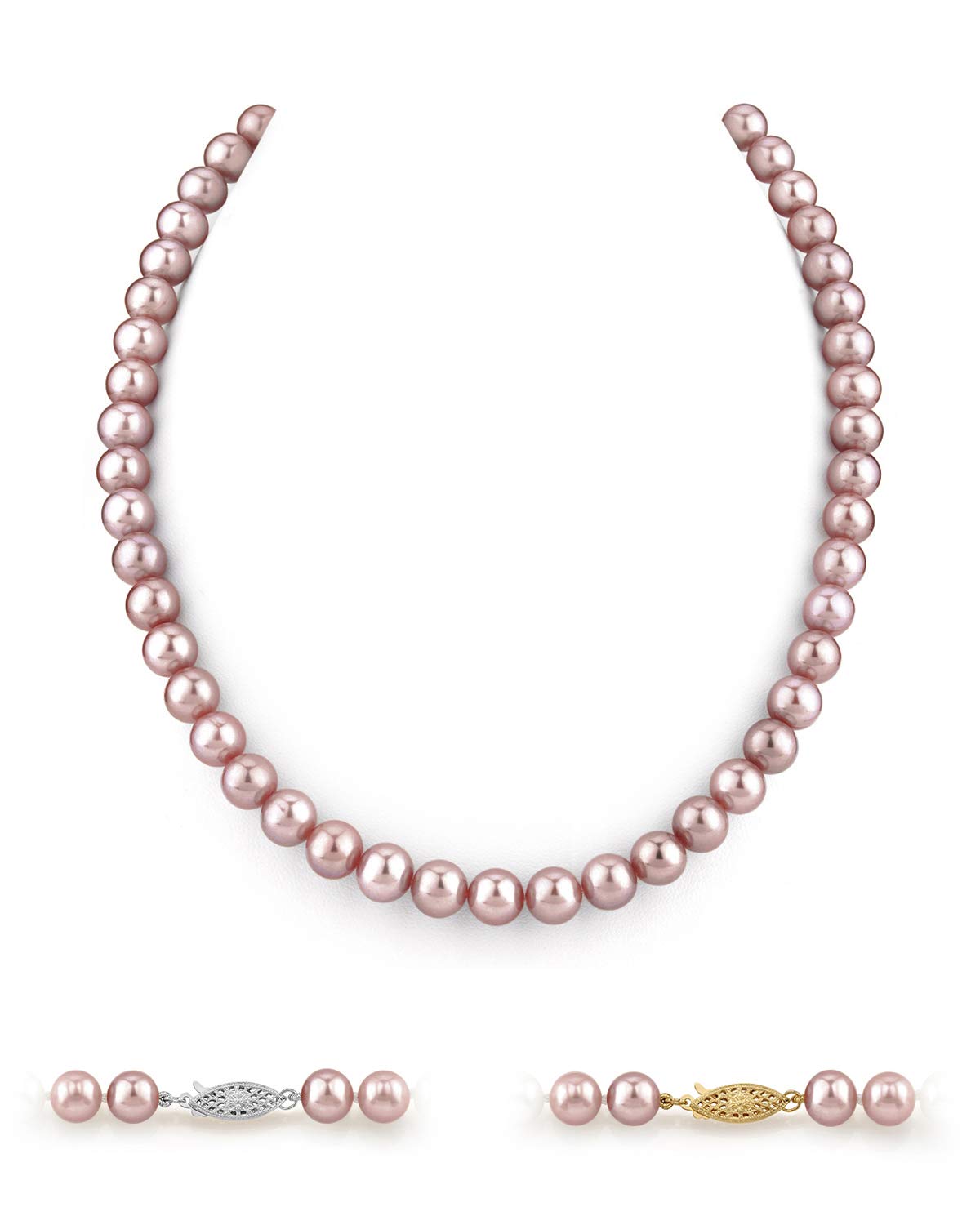 The Pearl Source 14K Gold 7-8mm AAA Quality Pink Freshwater Cultured Pearl Necklace for Women in 18" Princess Length