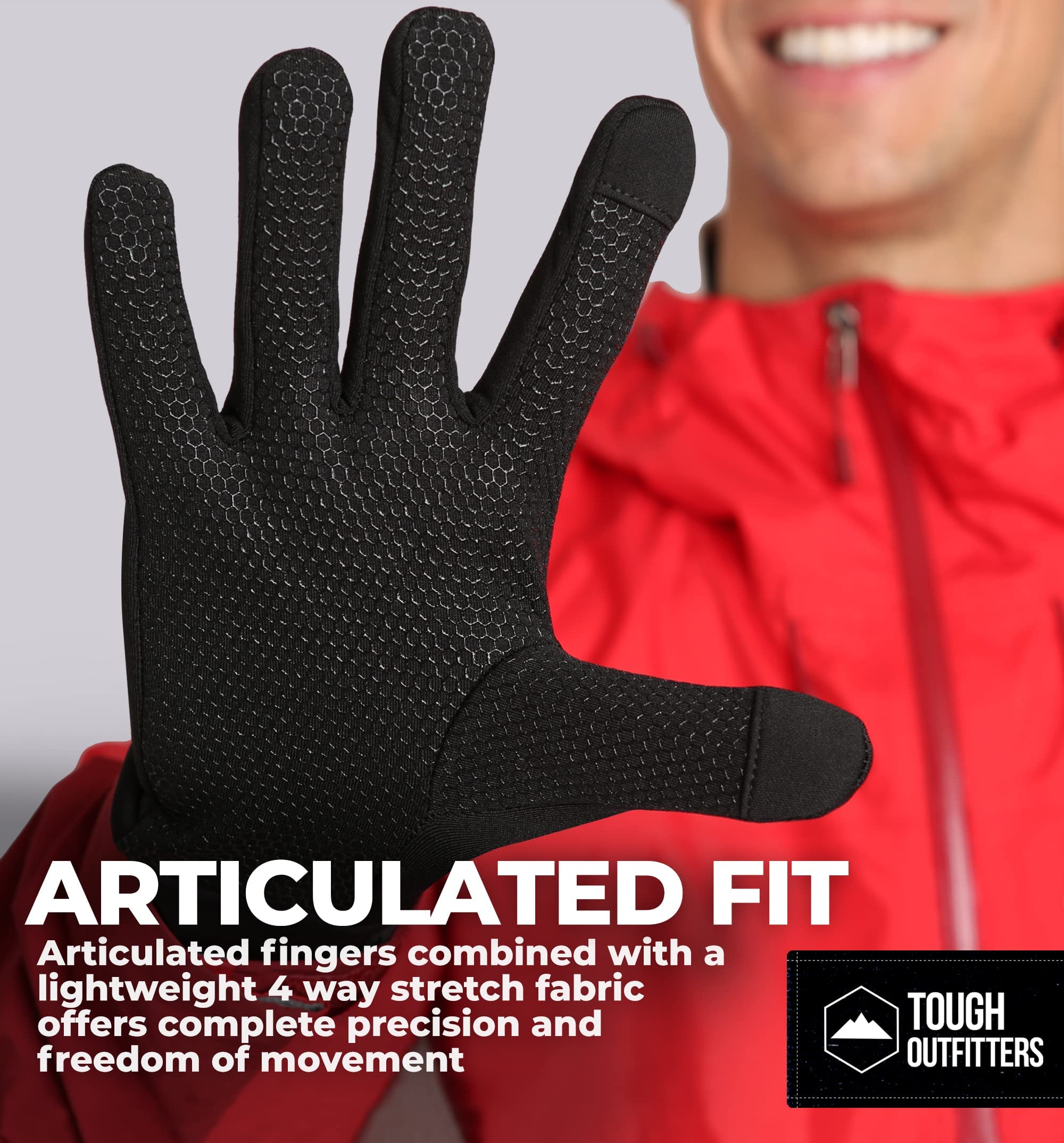 Tough Outdoors Touch Screen Running Gloves - Black Winter Glove Liners for Texting, Cycling, Exercise & Sports - Thin, Lightweight & Warm Cold Weather Thermal Gloves - Super Grippy Palm X-Large