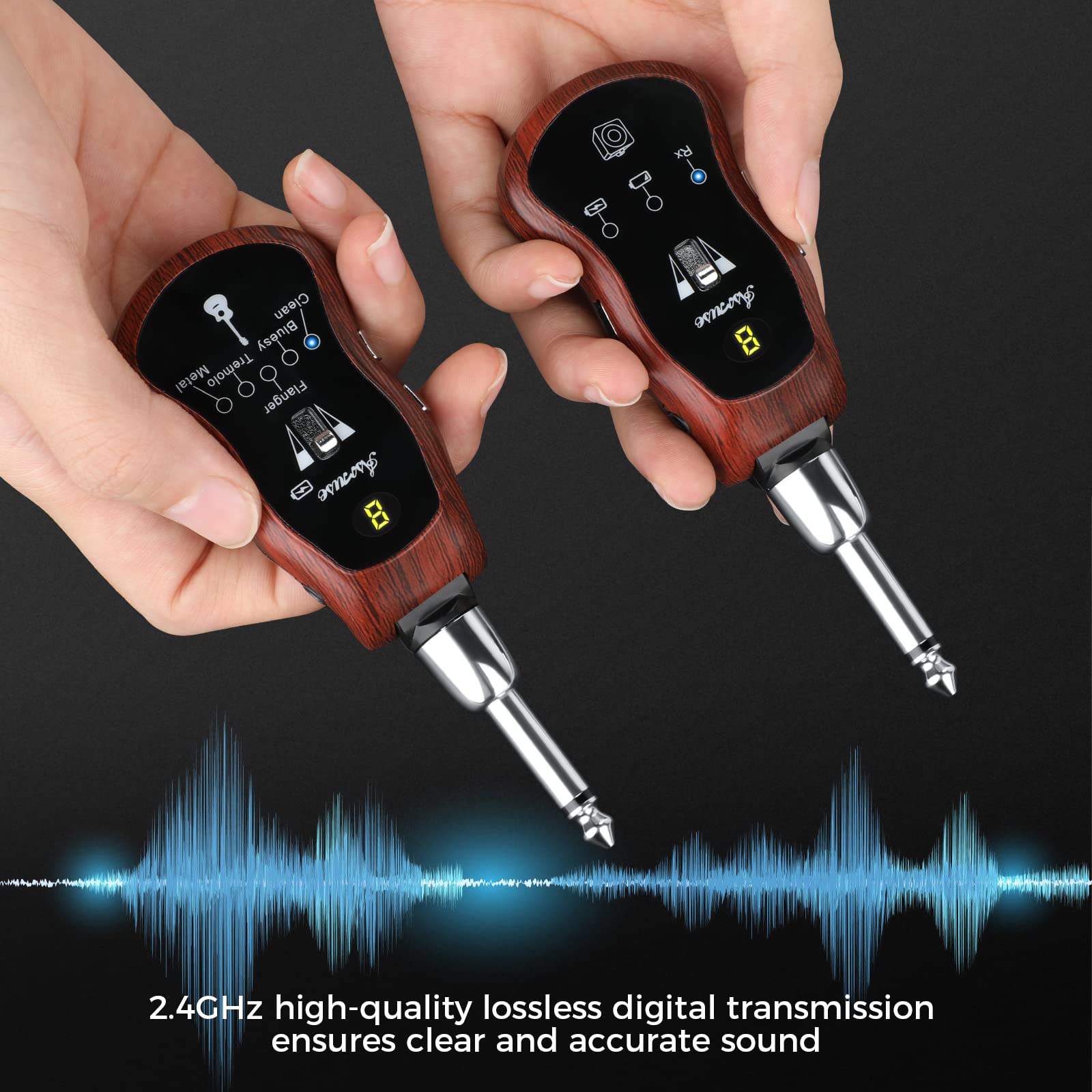 Wireless Guitar System Set, Rechargeable UHF Wireless Guitar Transmitter Receiver for Electronic Instrument Guitar Amp Digital Electric Bass Guitar Accessories