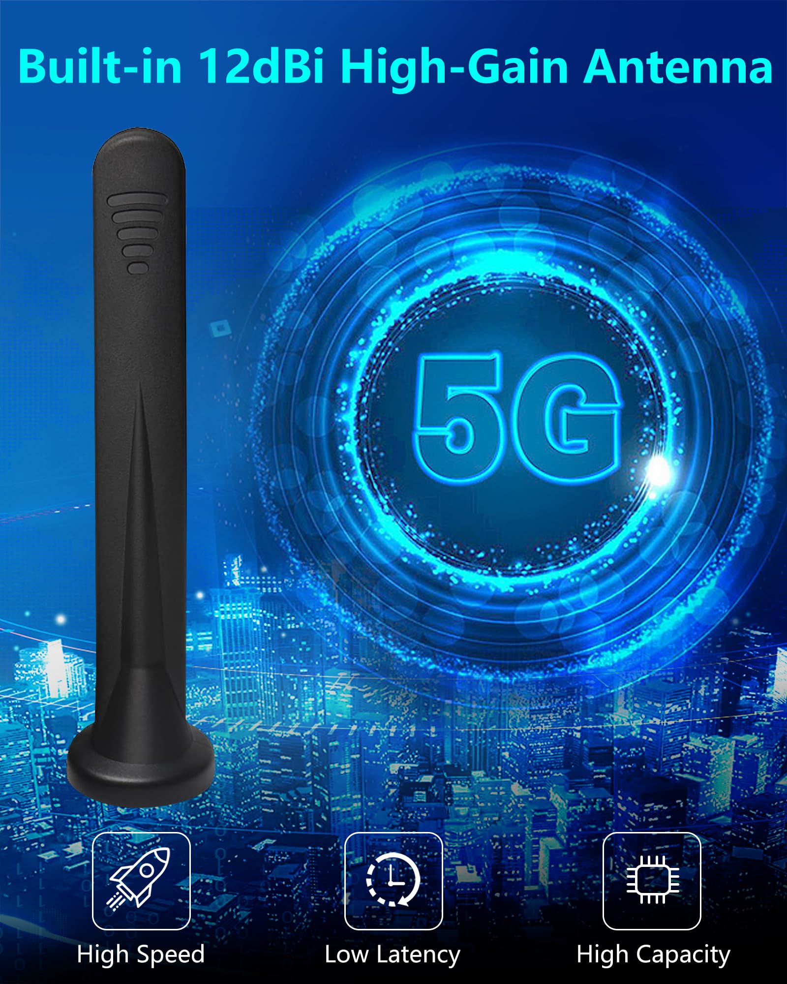 TS9 Antenna, 12dBi External 5G 4G LTE 3G GPRS GSM 600-6000MHz Male Waterproof Magnetic Base High Gain Antenna, Compatible with Netgear AT&T Nighthawk M6 MR6110 MR6500 M5 Hotspots Router(2 Pack)
