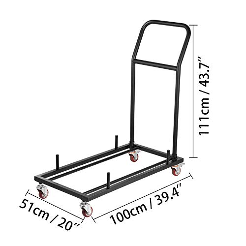 VEVOR Folding Chair Rack, 39.4" L x 20" W x 43.7" H L-Shaped Steel Foldable Storage Cart, 2 Swivel Casters with Brakes & 2 Fixed Straight Casters, for Commercial Home Kitchen Folding Chairs Transport