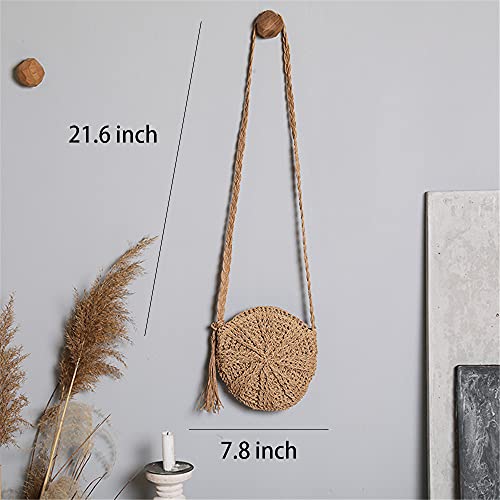 XMLMRY Straw Bag Women's Straw Clutch Purse Summer Beach Bags Envelope Wallet Woven Handbags(Small round bag-Khaki)
