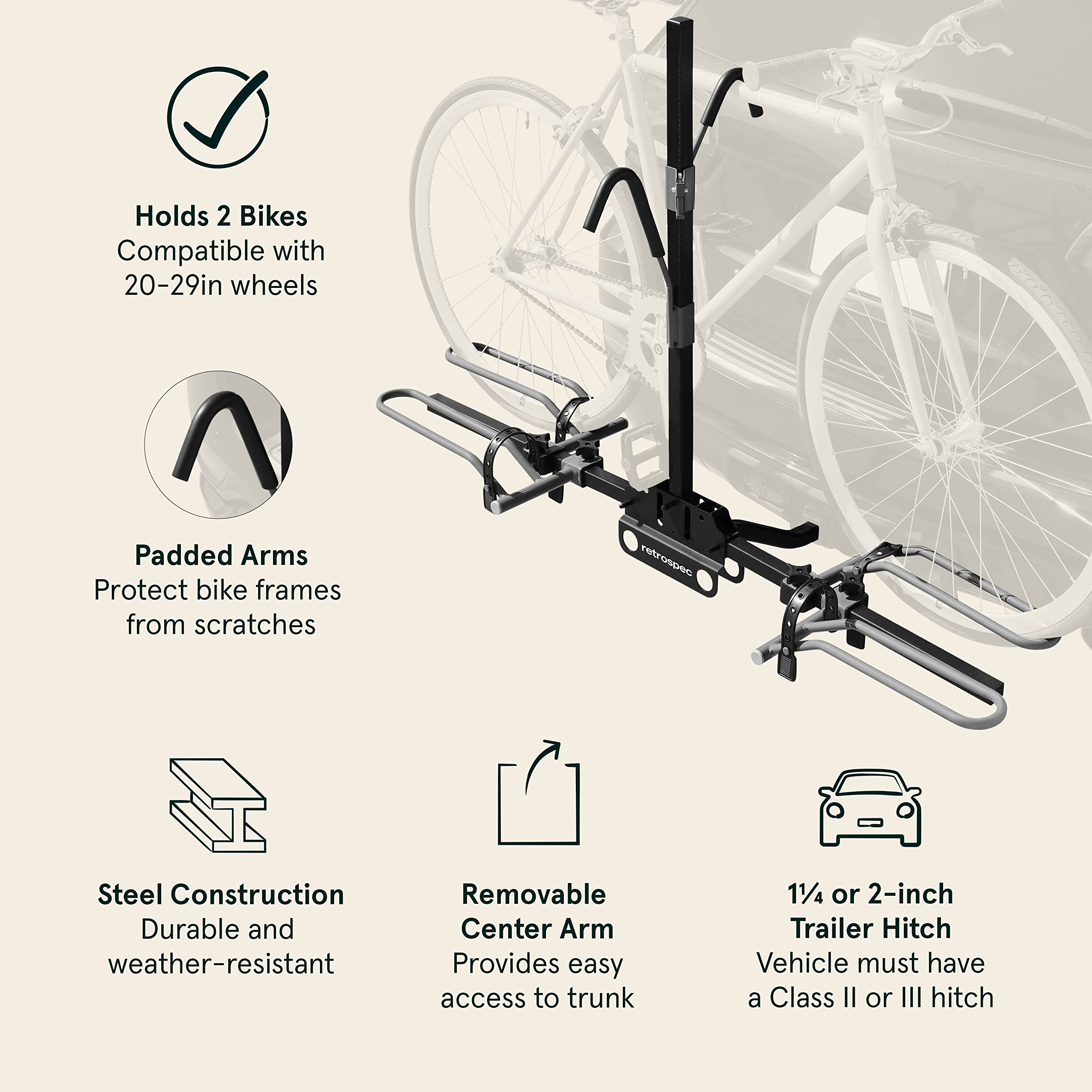 Retrospec Lenox Car Hitch Mount Tray Bike Rack with 2-inch Receiver; 2 Bicycle Carrier, Black