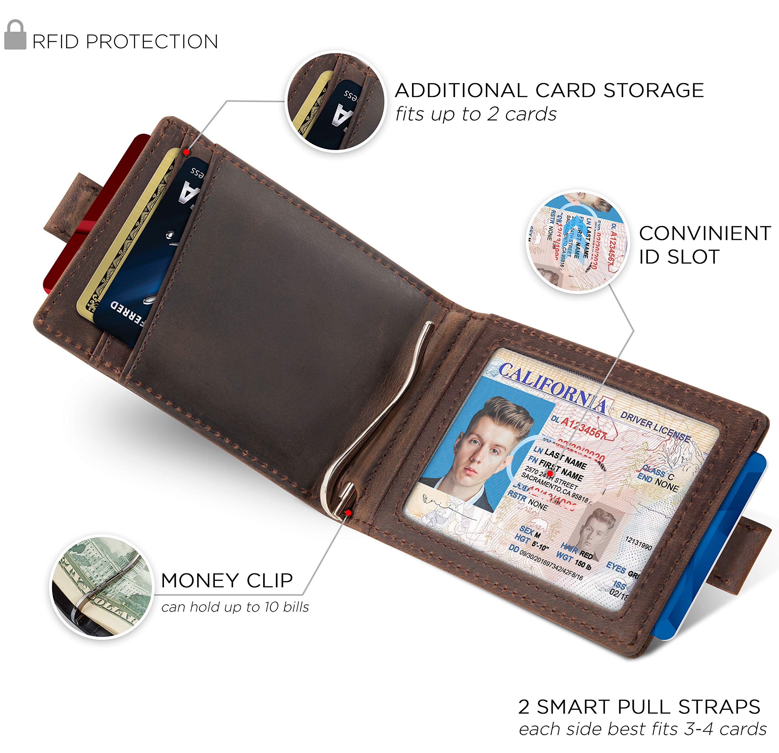 SERMAN BRANDS RFID Blocking Bifold Slim Genuine Leather Minimalist Front Pocket Wallets for Men Money Clip (Texas Brown 3.0)