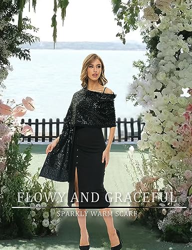 ZOOSPOWER Shawls and Wraps for Evening Dresses, Sequin Ironable Pashmina Shrug for Party