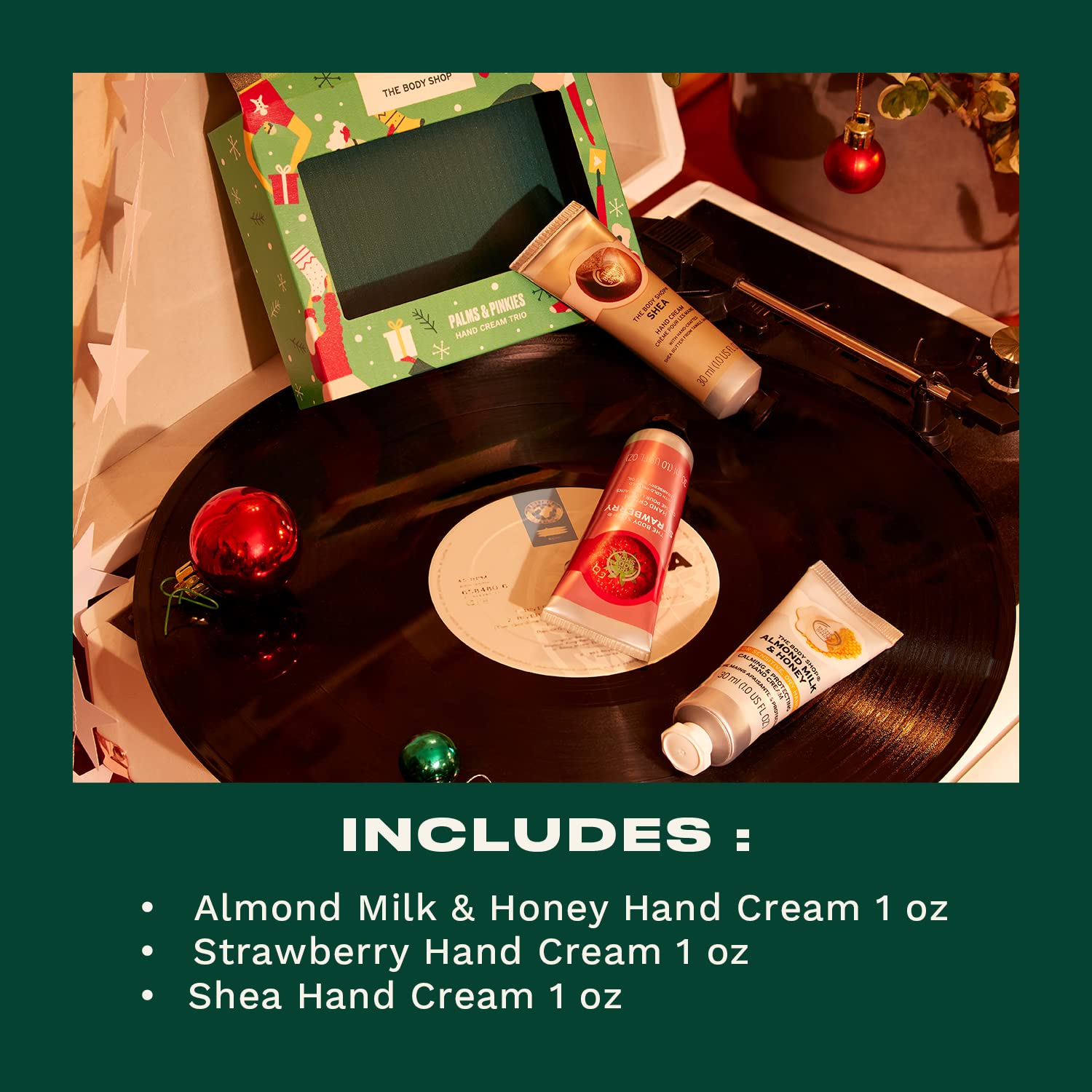 The Body Shop Palms & Pinkies Hand Cream Trio Gift Set, Keeps Hands Soft, Almond Milk & Honey, Strawberry, Shea