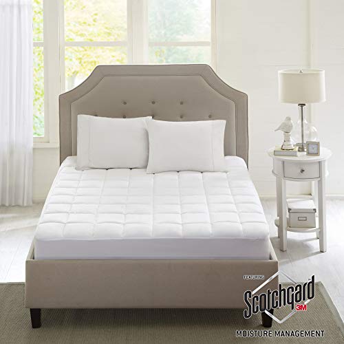 Sleep Philosophy 3M Protector Topper Moister Wicking Hypoallergenic Stain Resistant Bed Cover with Deep Pocket Mattress Pad, King, Highline White
