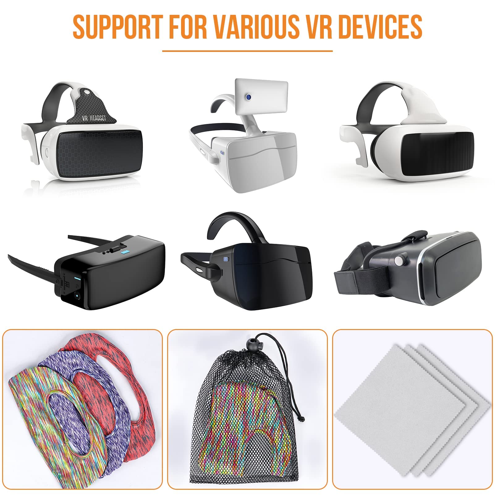 VR Mask for Oculus Quest 2 Accessories,Oculus Sweat Guard for Quest 2,VR Oculus Face Cover with Adjustable Sizes HMD Padding VR Sweat Band(3pcs)