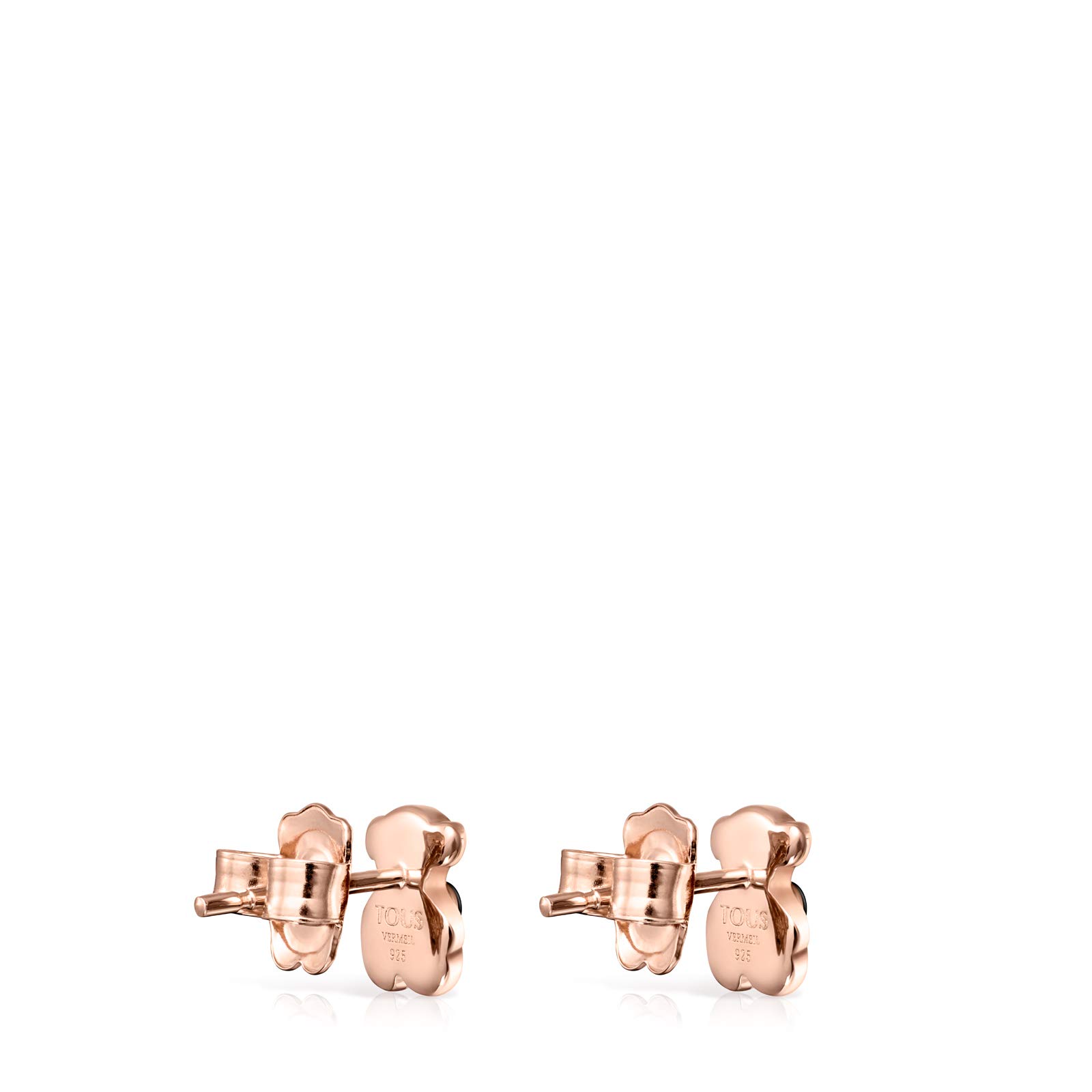 TOUS Real Sisy Earrings in Rose Gold Vermeil with Onyx. Push Back, Size: 0.8 cm