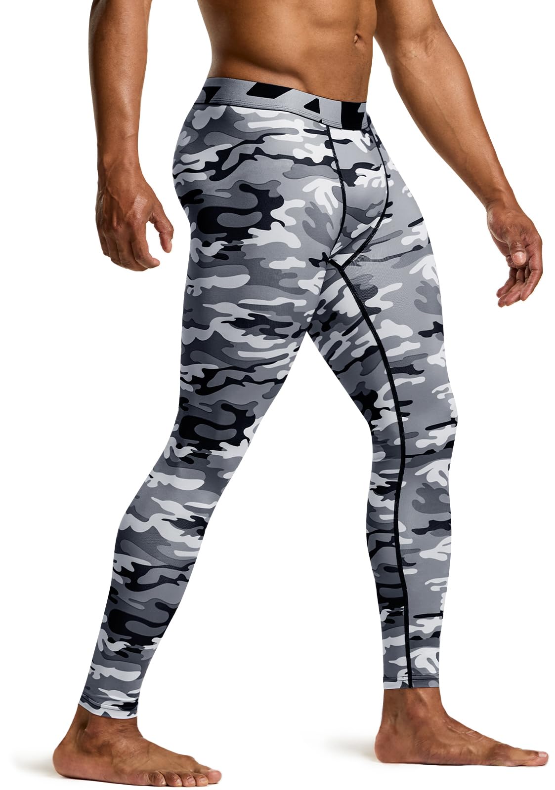 TSLA Men's Compression Pants, Cool Dry Athletic Workout Running Tights Leggings with Pocket/Non-Pocket, 3pack Tights Black/Camo Black/Camo Grey, Large