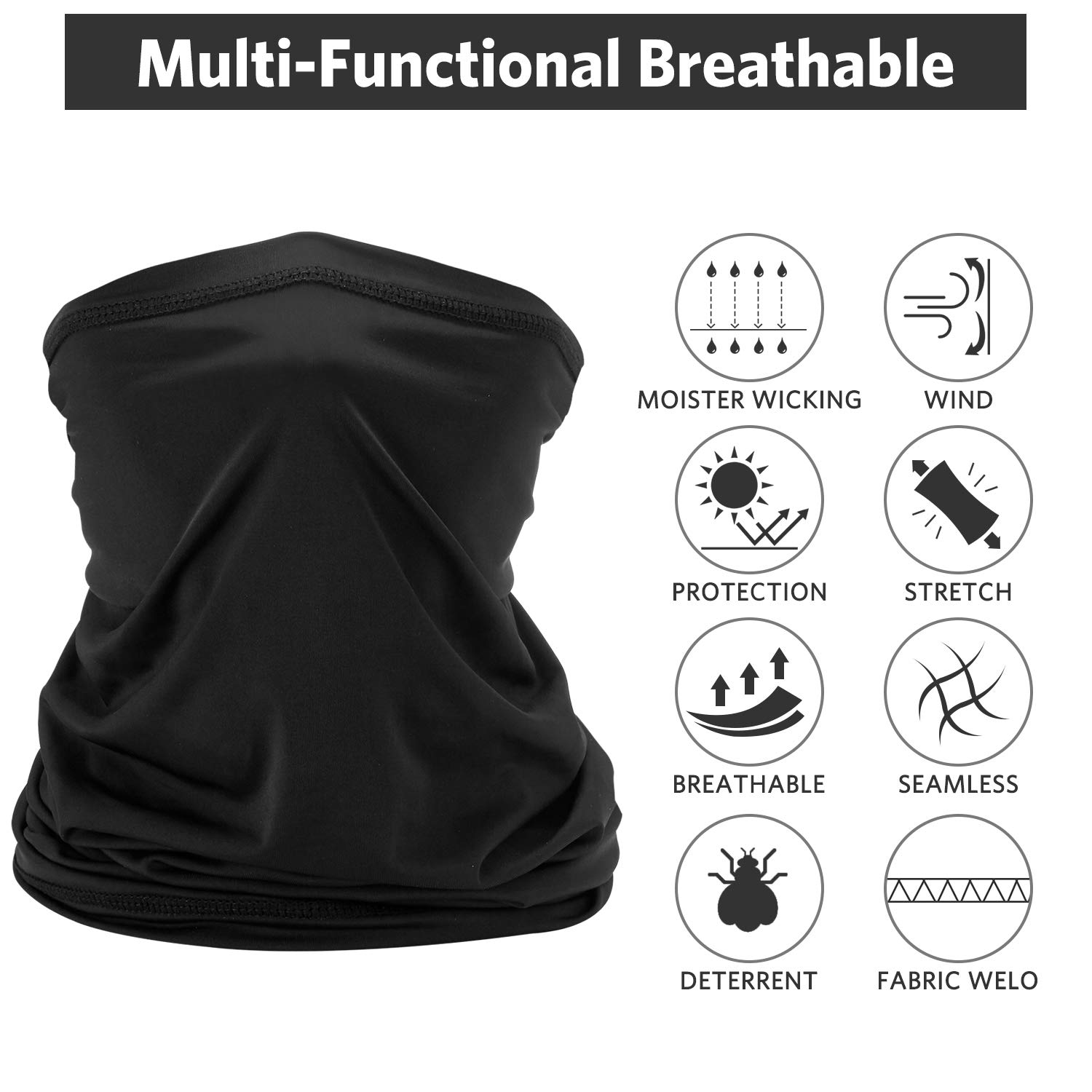 VELAZZIO 2 PCS Face Cover Neck Gaiter Sun UV Protection Face Scarf Dust Wind Headwear for Fishing Hiking Cycling (Light Blue Pattern(2 Pack))