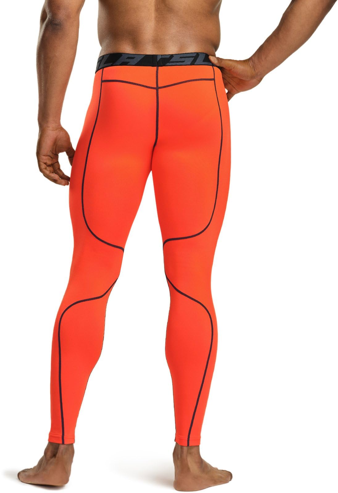 TSLA Men's Thermal Compression Pants, Athletic Sports Leggings & Running Tights, Wintergear Base Layer Bottoms, Heatlock Pure Orange, Large