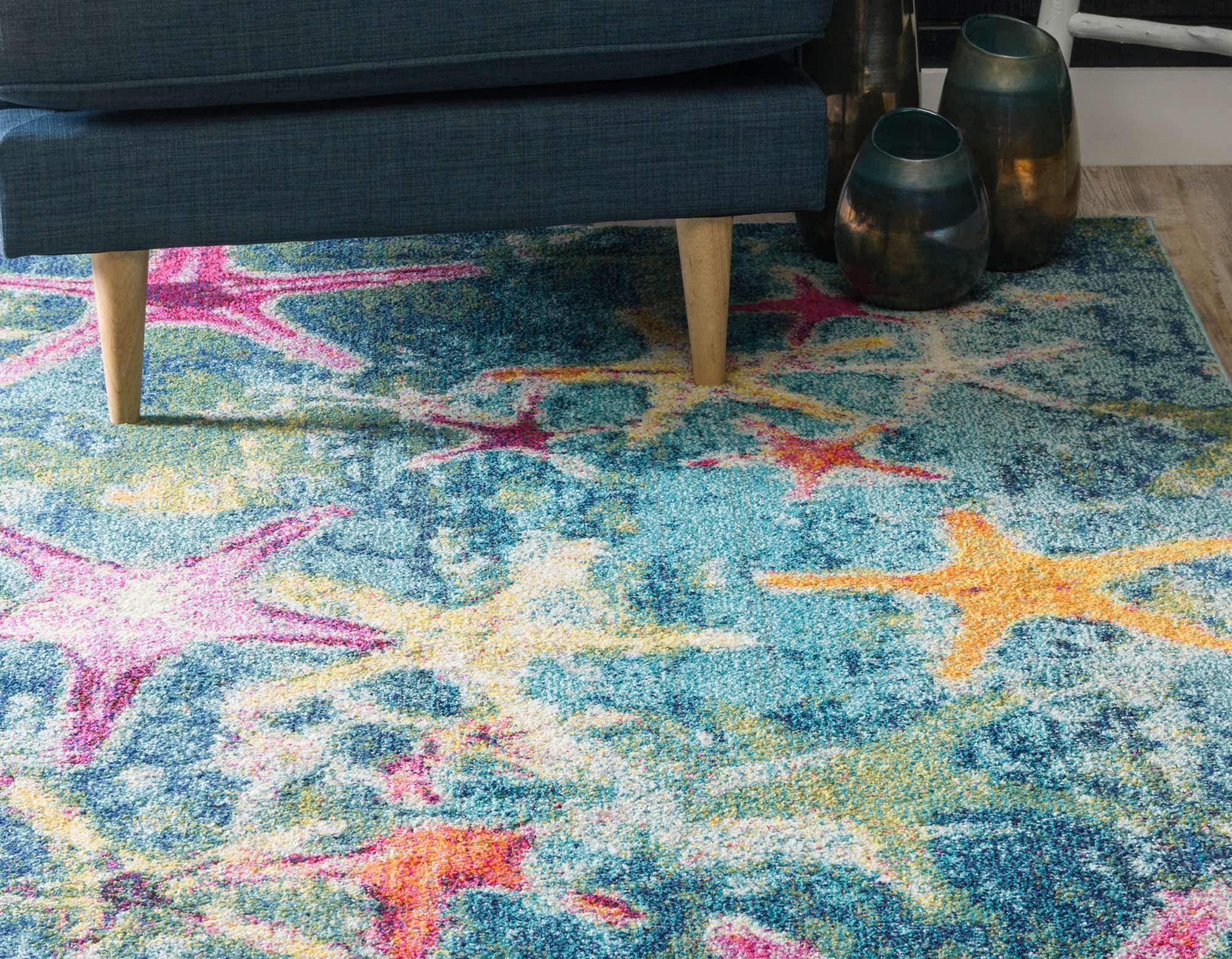 Unique Loom Positano Collection Coastal Modern Bright Colors Starfish Navy Blue Area Rug (5' x 8')