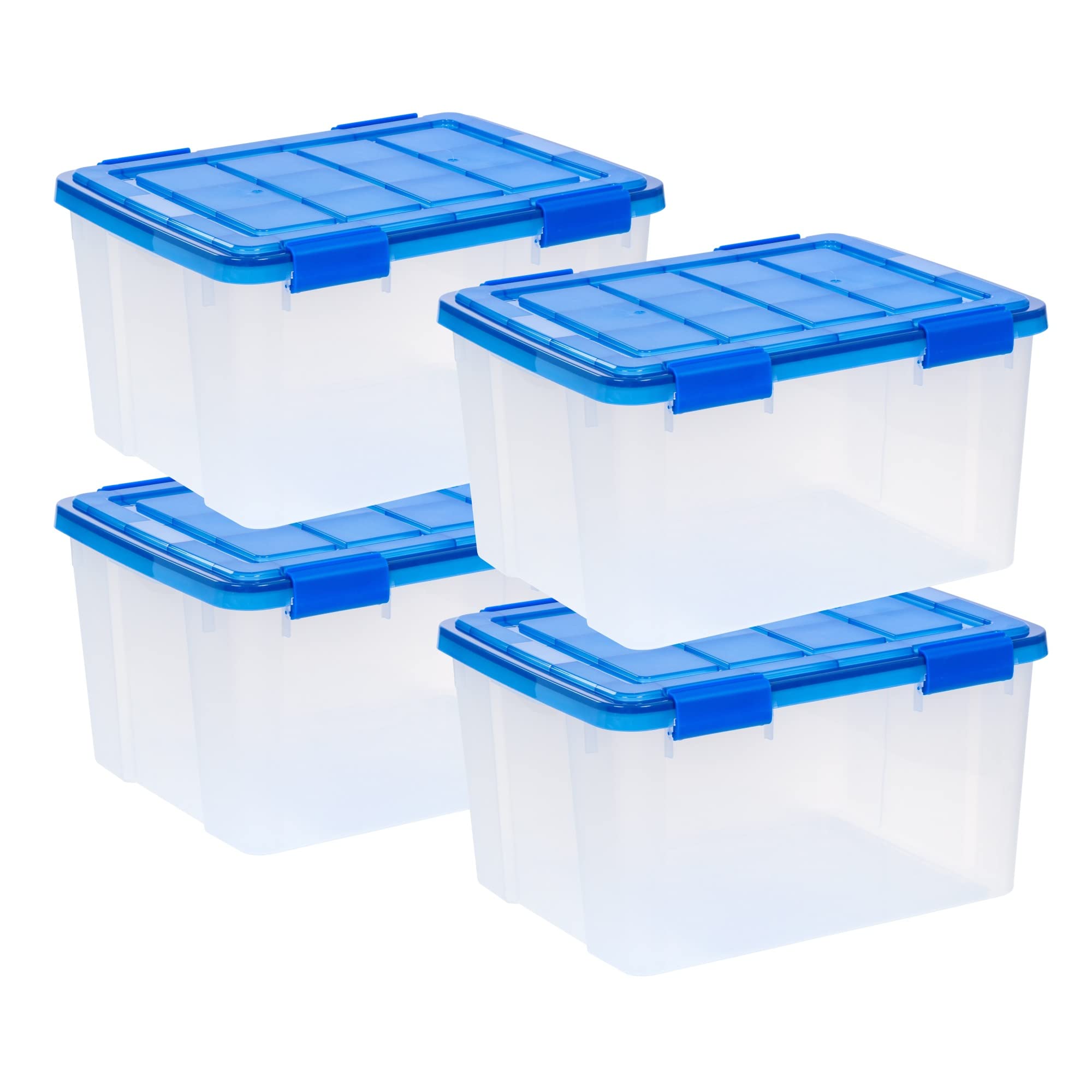 TamsOi 44 Quart WeatherPro™ Gasket Clear Plastic Storage Box with Lid, Blue, Set of 4