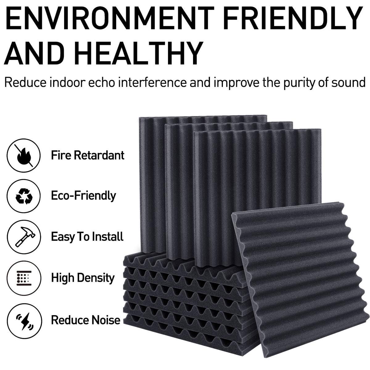 ZHERMAO 12 Pack Acoustic Foam Upgraded Arc Shaped Sound Proof Foam Panels Studio Foam Wedges, 1" X 12" X 12" Soundproof Foam High Density Fireproof Sound Proofing Padding for Wall, Door and Ceiling
