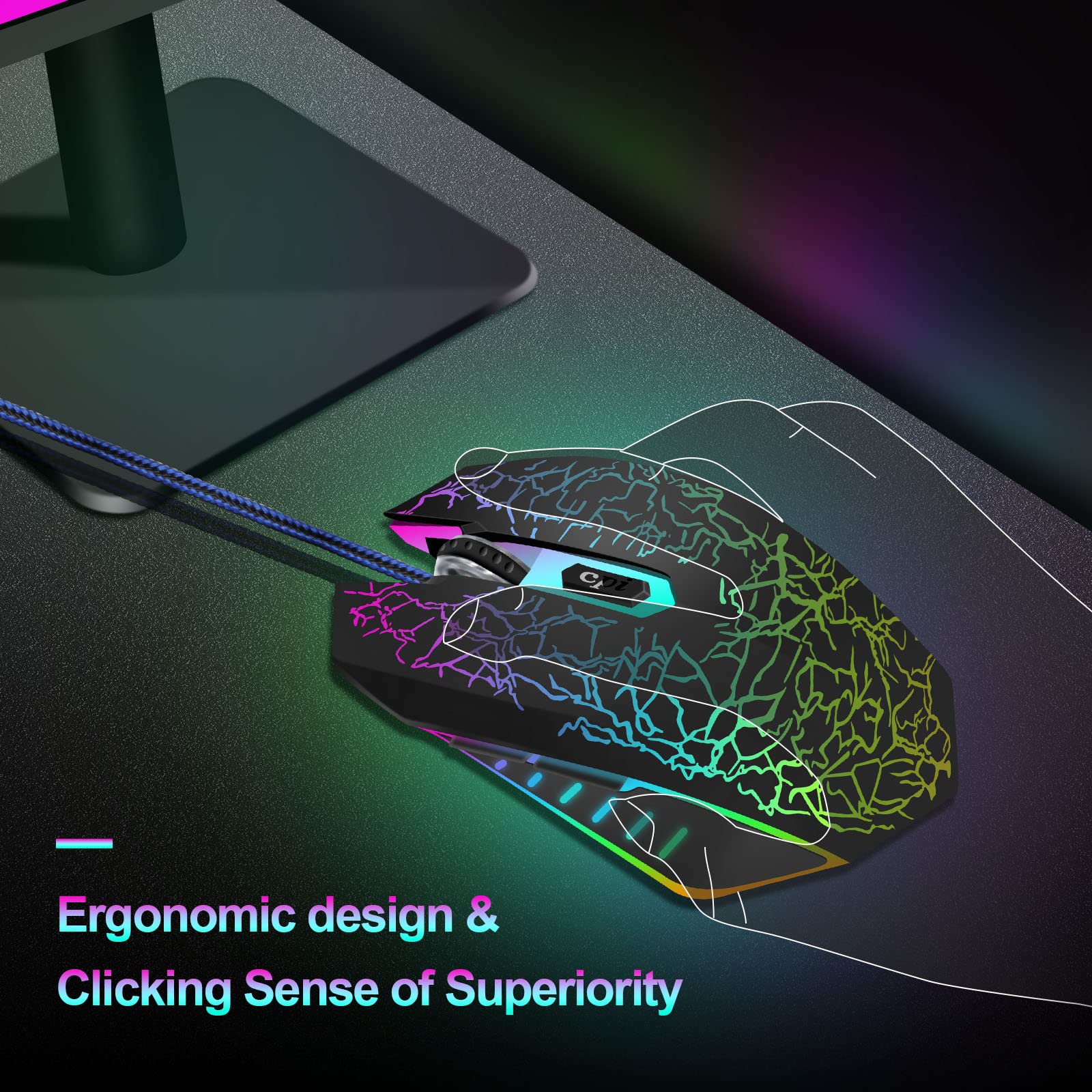 Wired Gaming Mouse , Optical USB Mice for Laptop/desktop, 1200 to 3600 4 Adjustable DPI and RGB light, Ergonomic with 6 Programmable Buttons for Computer Windows 7/8/10/XP Vista Linux Chromebook PC