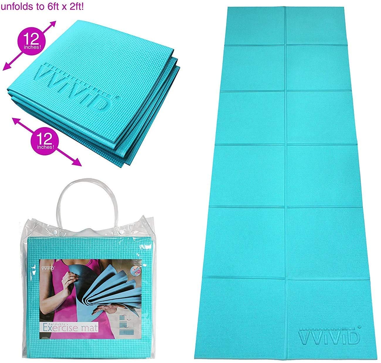 VViViD Foldable Thick Pvc Padded Square Tile 6 Feet x 2 Feet Workout And Yoga Mat Blue