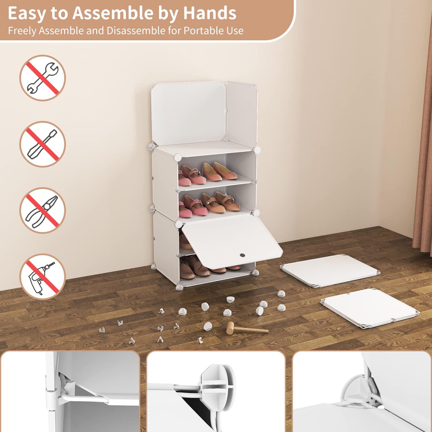 ROJASOP Closet Tall Shoe Rack Organizer, 10 Tiers Narrow White Shoes Storage Cabinet 20 Pairs Portable for Bedroom Small Space Stacked Shoe Rack for Entryway