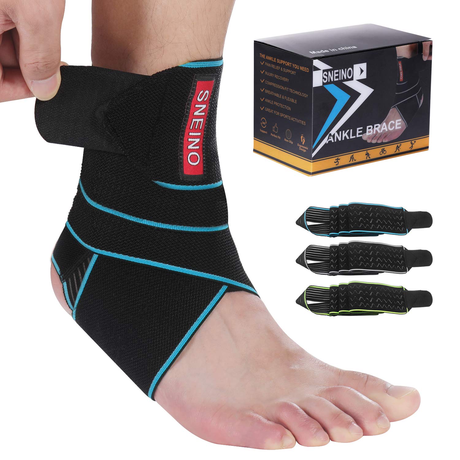 SNEINO Ankle Support Brace for Women & Men - 2 Pack Breathable Comfortable Adjustable Ankle Stabilizer for Basketball, Running, Sprains, Tendonitis, Swelling, Injury Recovery, Blue