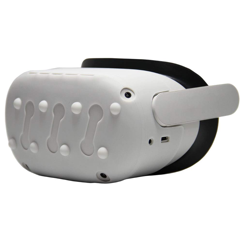 VRbrother Silicone Cover Mask VR Headset Cover Compatible for Oculus Quest 2 Protective Sleeve(Polka dot-White)