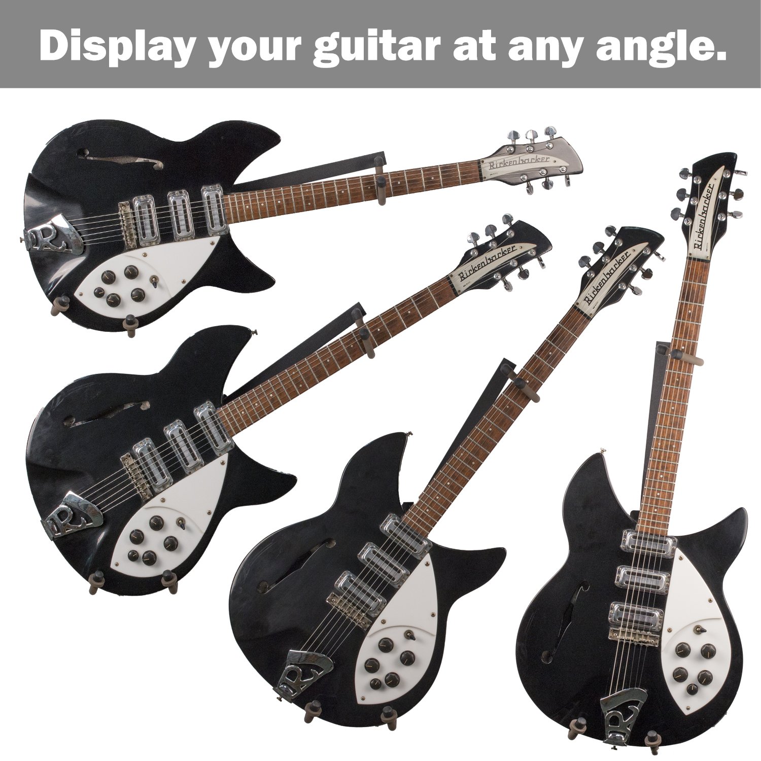 String Swing Guitar Holder Horizontal Low-Profile Narrow-Body for Flat Wall Mount Bass and Electric Guitars- 1 Piece Unit CC151-LPN-FW
