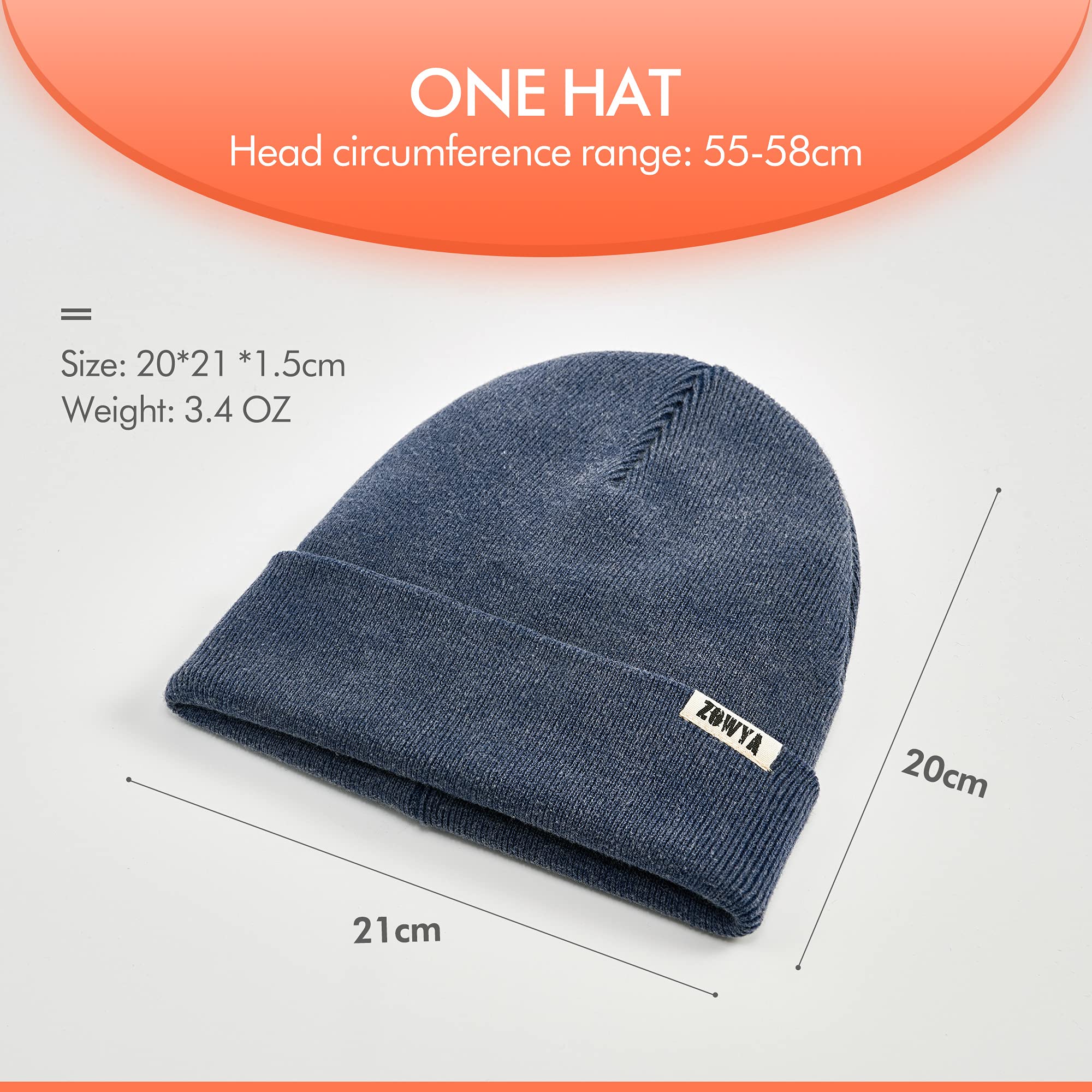 zowya Winter Beanie for Men Women Knit Cuff Snug Slouchy Skull Caps Classic Warm Spring Autumn 1-Hat (NAVY)