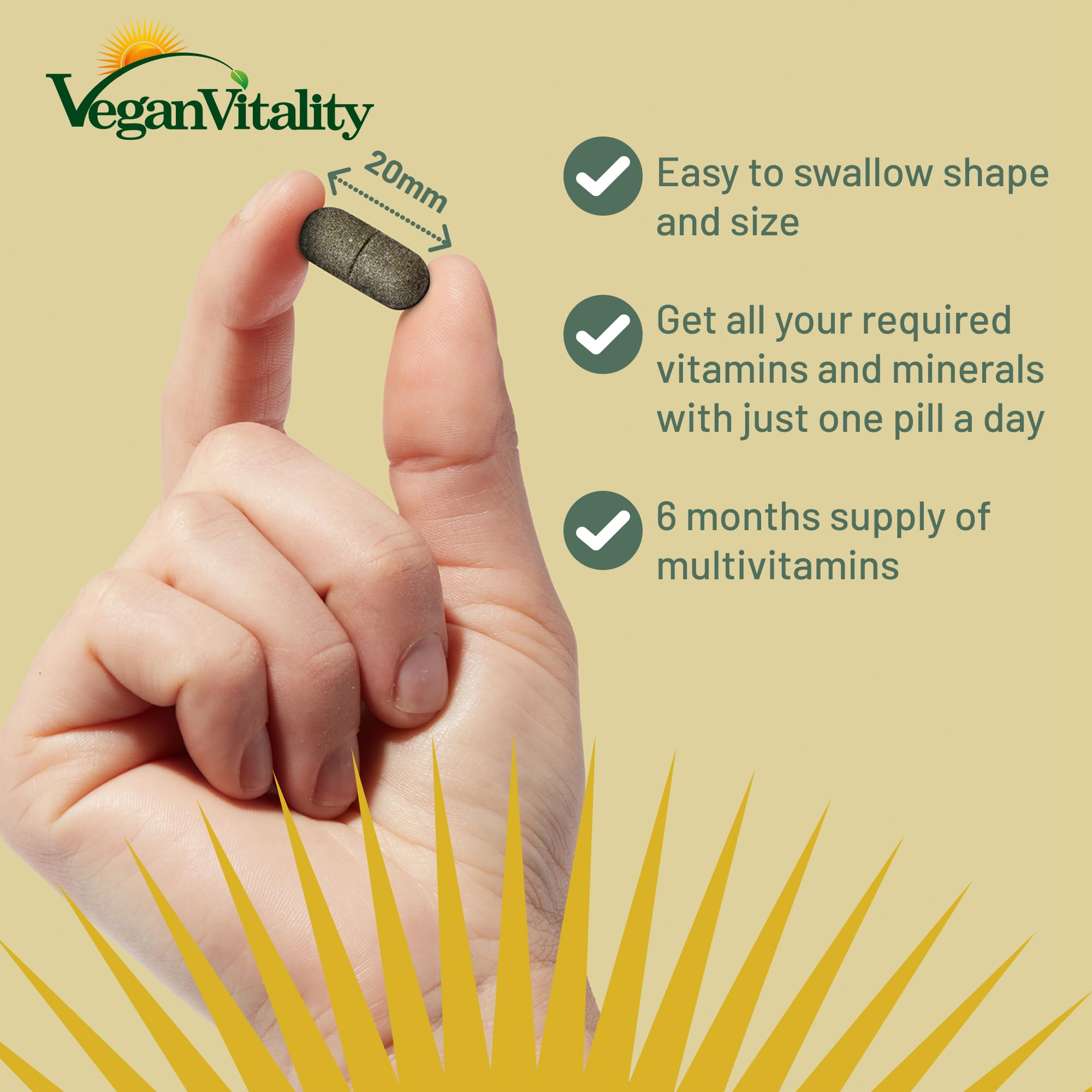 Vegan Multivitamins & Minerals for Women and Men with High Strength Vitamin B12, D3 & K2. 180 Multivitamin Tablets - 6 Months Supply. Vitamins for Vegans & Vegetarians
