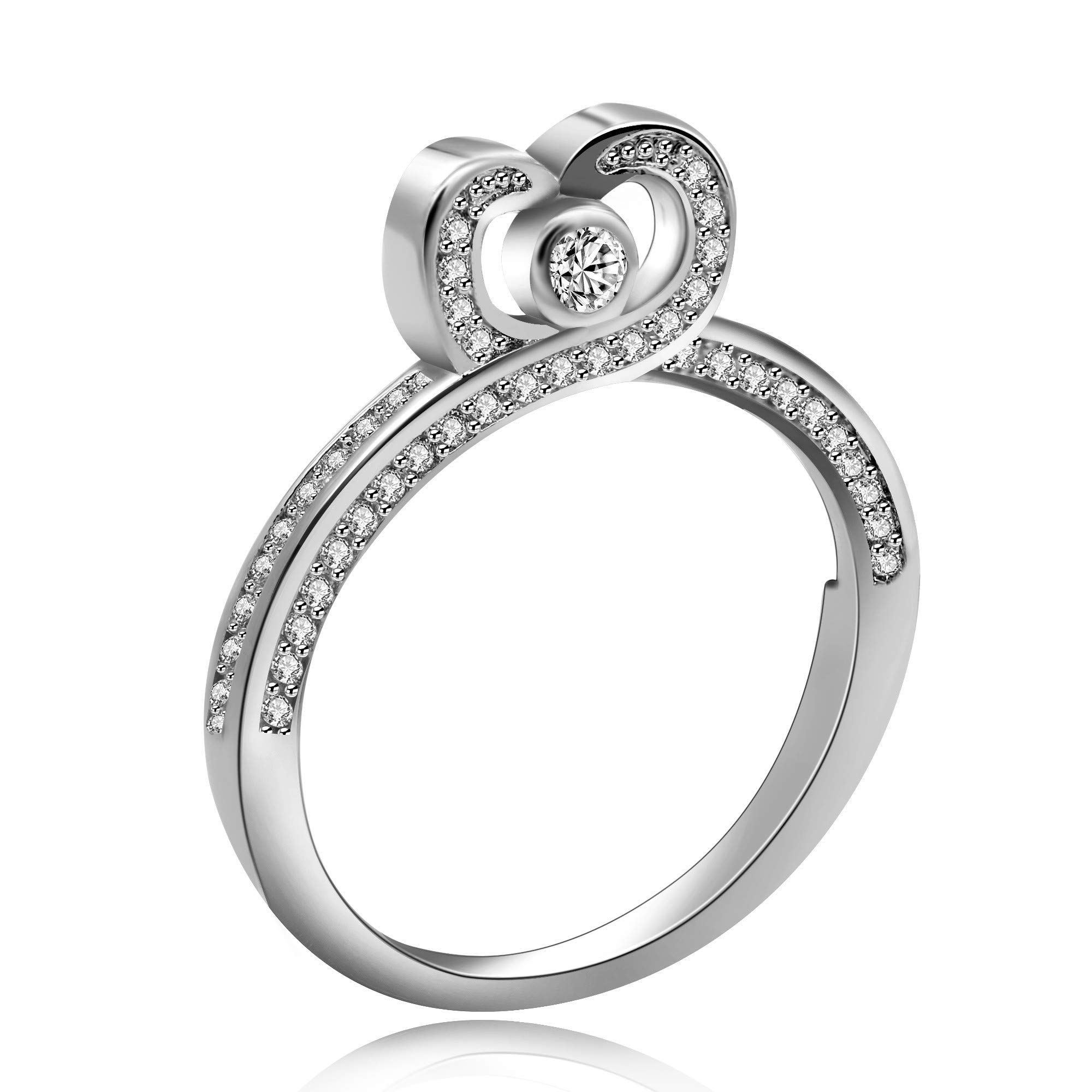 Uloveido Platinum Plated Hollow Stackable Rings Enhancers Wedding Engagement Heart Ring, 3Pcs Stacking Ring with Cubic Zirocnia for Women Anniversary Ring Gift (Size 8) Y451