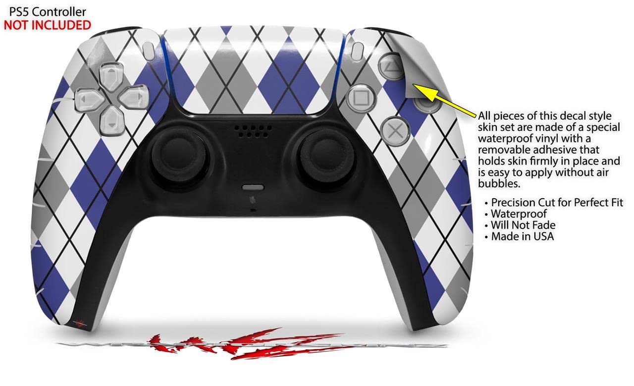 WraptorSkinz Skin Wrap compatible with Sony PS5 DualSense Controller Argyle Blue and Gray (CONTROLLER NOT INCLUDED)