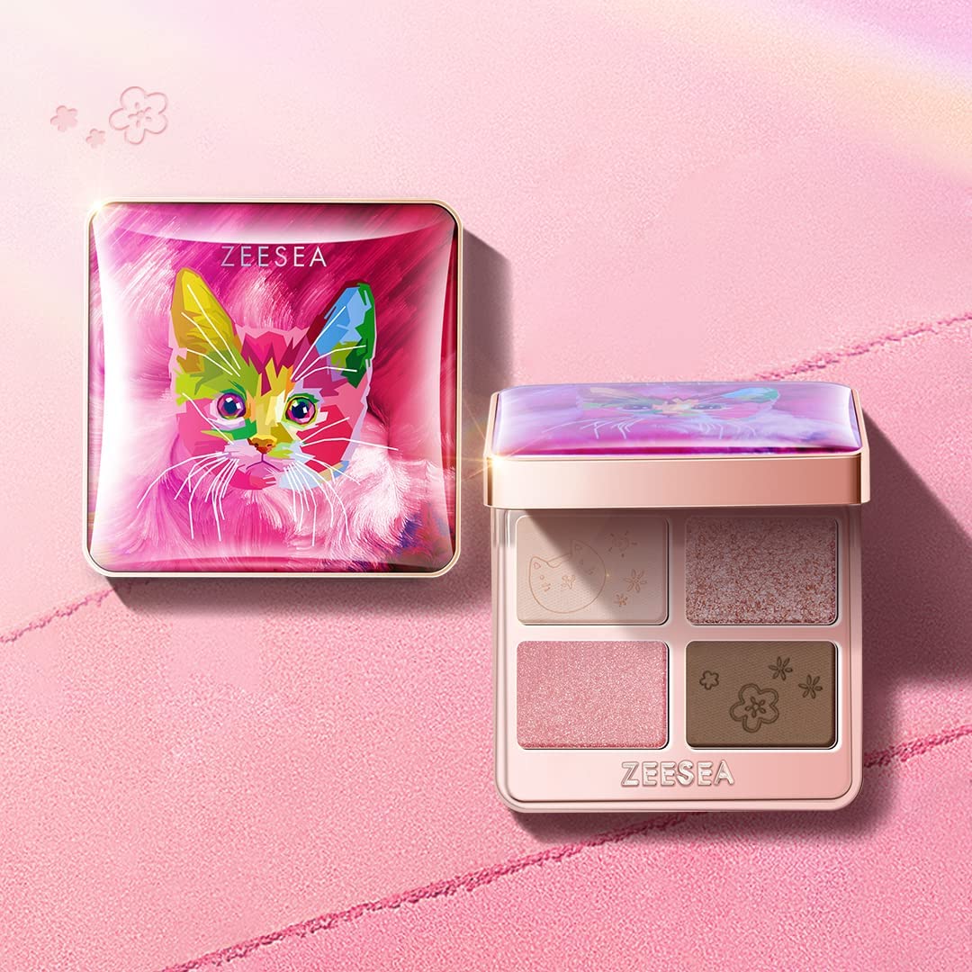 zeesea Tipsy Kitty Eyeshadow Palette Quad, Waterproof Eye Shadow for Catgirls, Matte Eyeshadow, Shimmer Eye Shadow Palette Makeup