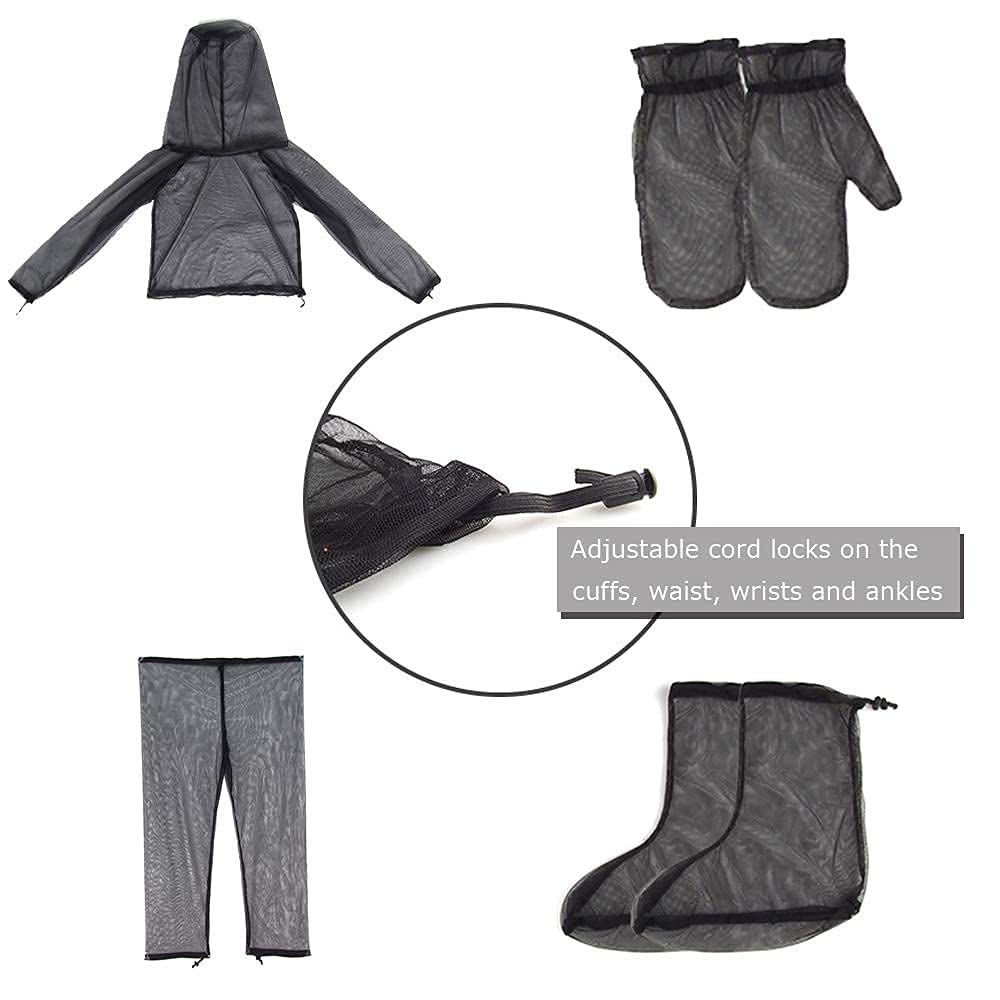 Sofiey 4 Pieces Mosquito Net Suit– Jacket Hood & Pants& Mitts & Socks Sets Light-Weight& Breathable Mesh Clothing for Men & Women, Ideal for Fishing, Hiking, Camping, Farming and Gardening (L/XL)