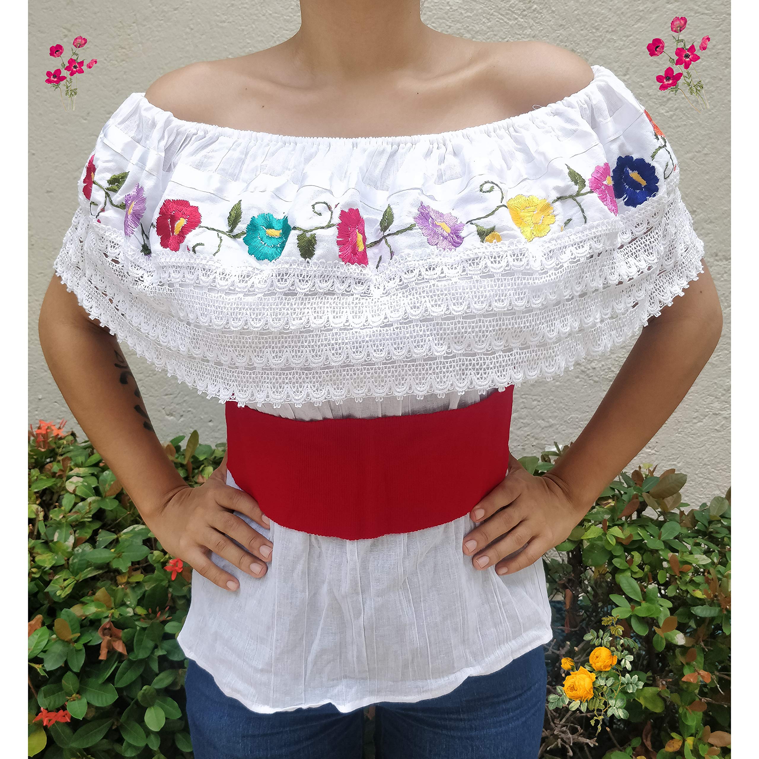 Waist Belt by Jacq & Jürgen - Red - Embroidery Design - Traditional Belt 31In and 22In Strings Flat