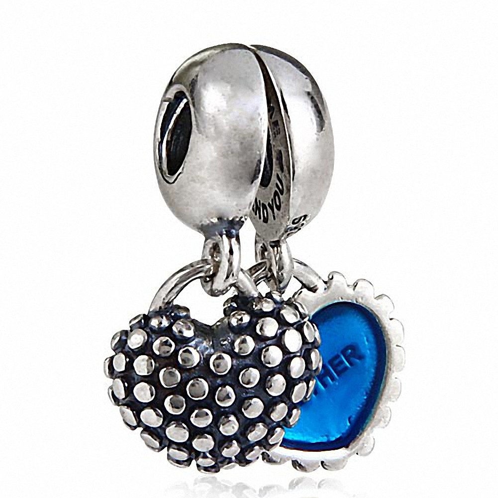 SOUKISS Mother Son Charms Heart Pendant Authentic 925 Sterling Silver Blue Enamel Heart Dangle Bead for European Charms Bracelet