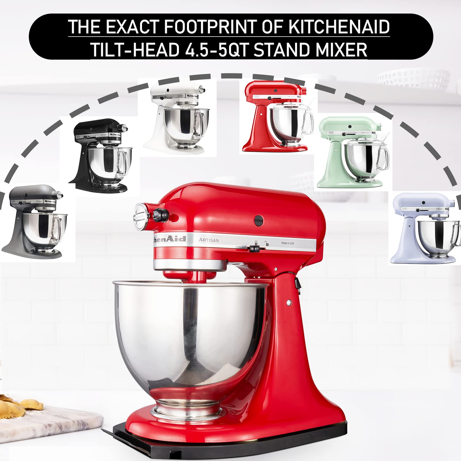 Upgrade Mixer Slider for KitchenAid Stand Mixer 4.5-5 Qt, Kitchen Appliance Sliding Tray Mixer Mover Mixer Mat with Smooth Rolling Wheels for Tilt-Head Stand Mixer, KitchenAid Artisan Tilt-Head Mixer