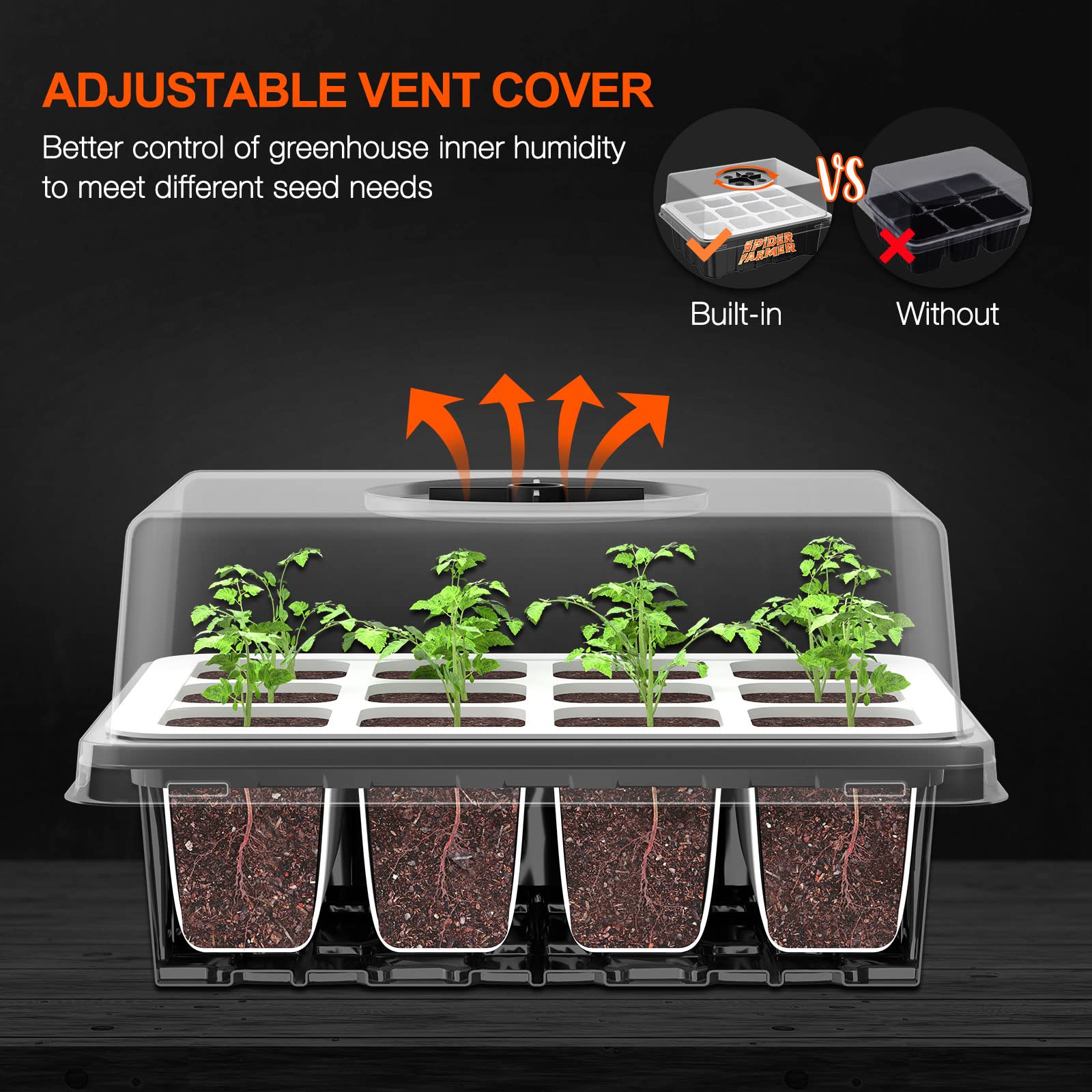 Spider Farmer 2 Pack Seed Starter Tray with Humidity Dome (12 Cells Per Silicone Tray) Reusable Plant Starter Kit for Indoor Growing Starting