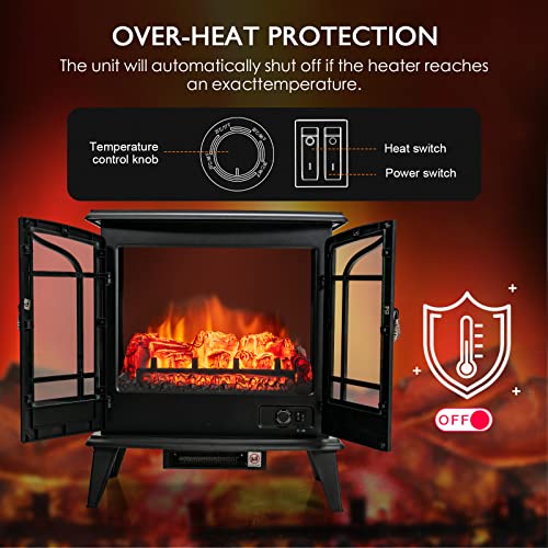 Tangkula 25 Inches Electric Fireplace Stove, 1400 W Freestanding Fireplace Heater, Indoor Electric Stove Heater W/Realistic Dancing Flame Effect, Adjustable Temperature, Overheat Protection