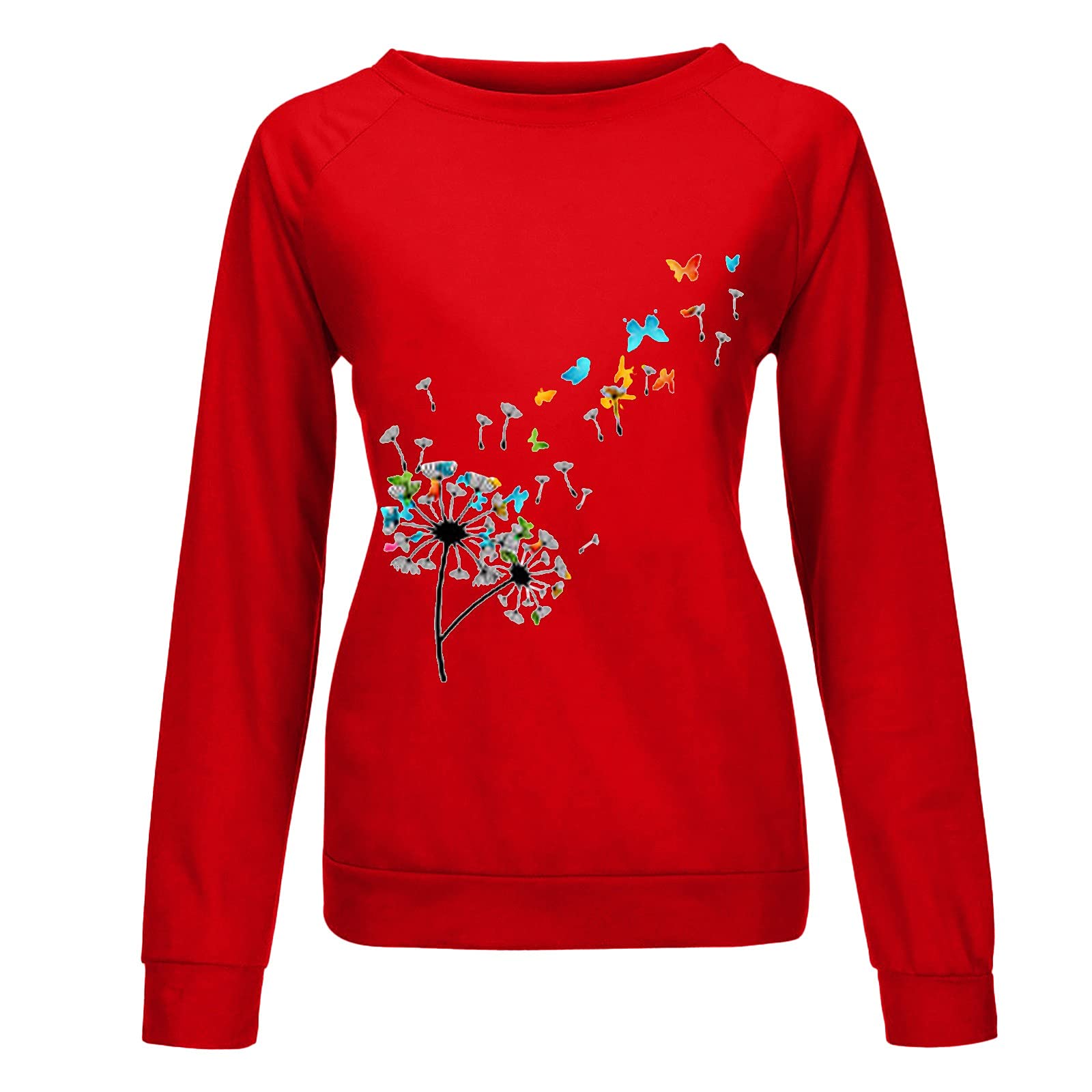 Wirziis Fashion Women Crewneck Sweatshirt, Fall Long Sleeve Casual Loose Fit Floral Design Comfy Active Pullover Sweater Tops