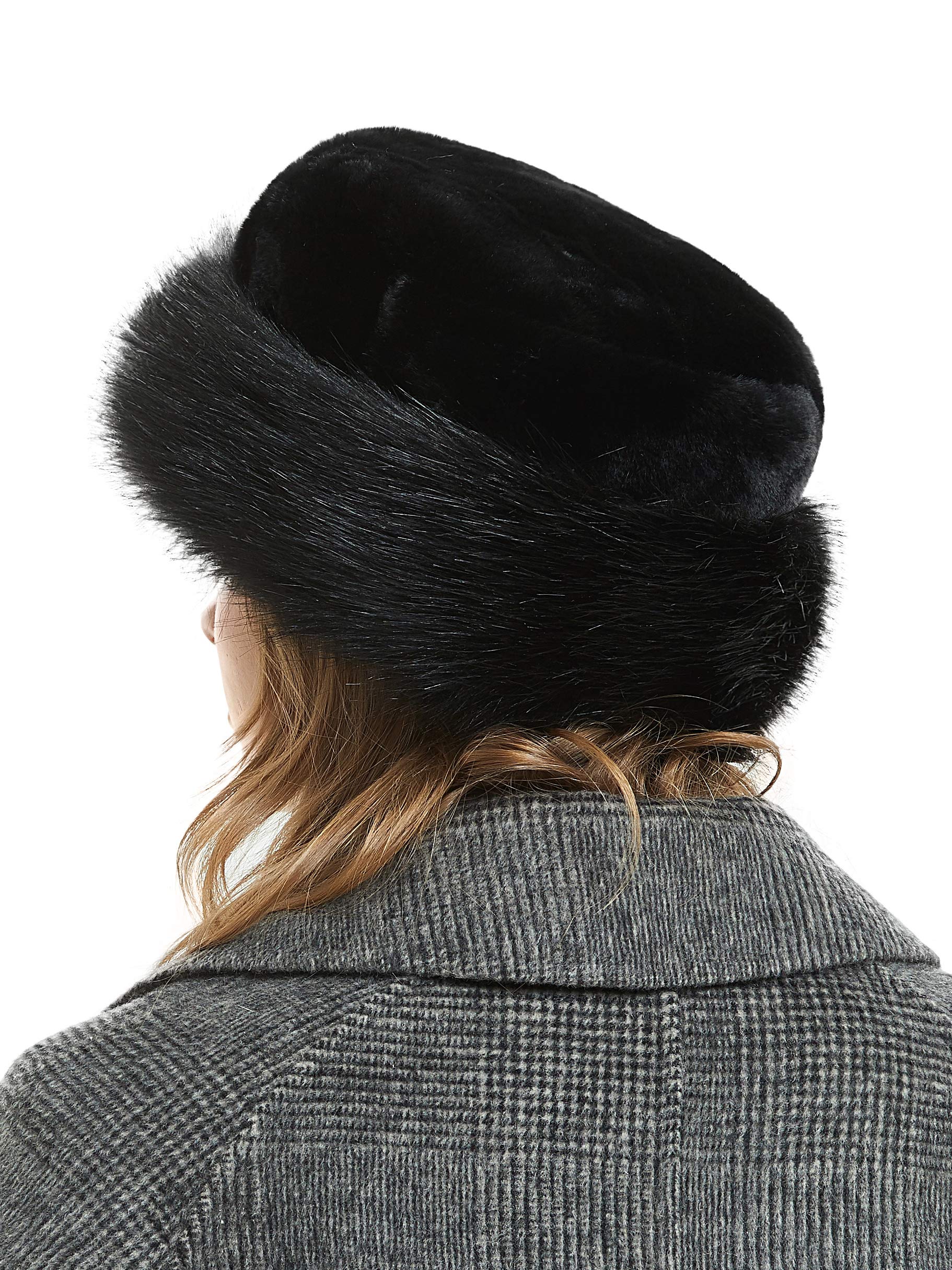 Soul Young Women's Leopard Faux Fur Hat with Fleece and Elastic for Winter(One Size,Black)