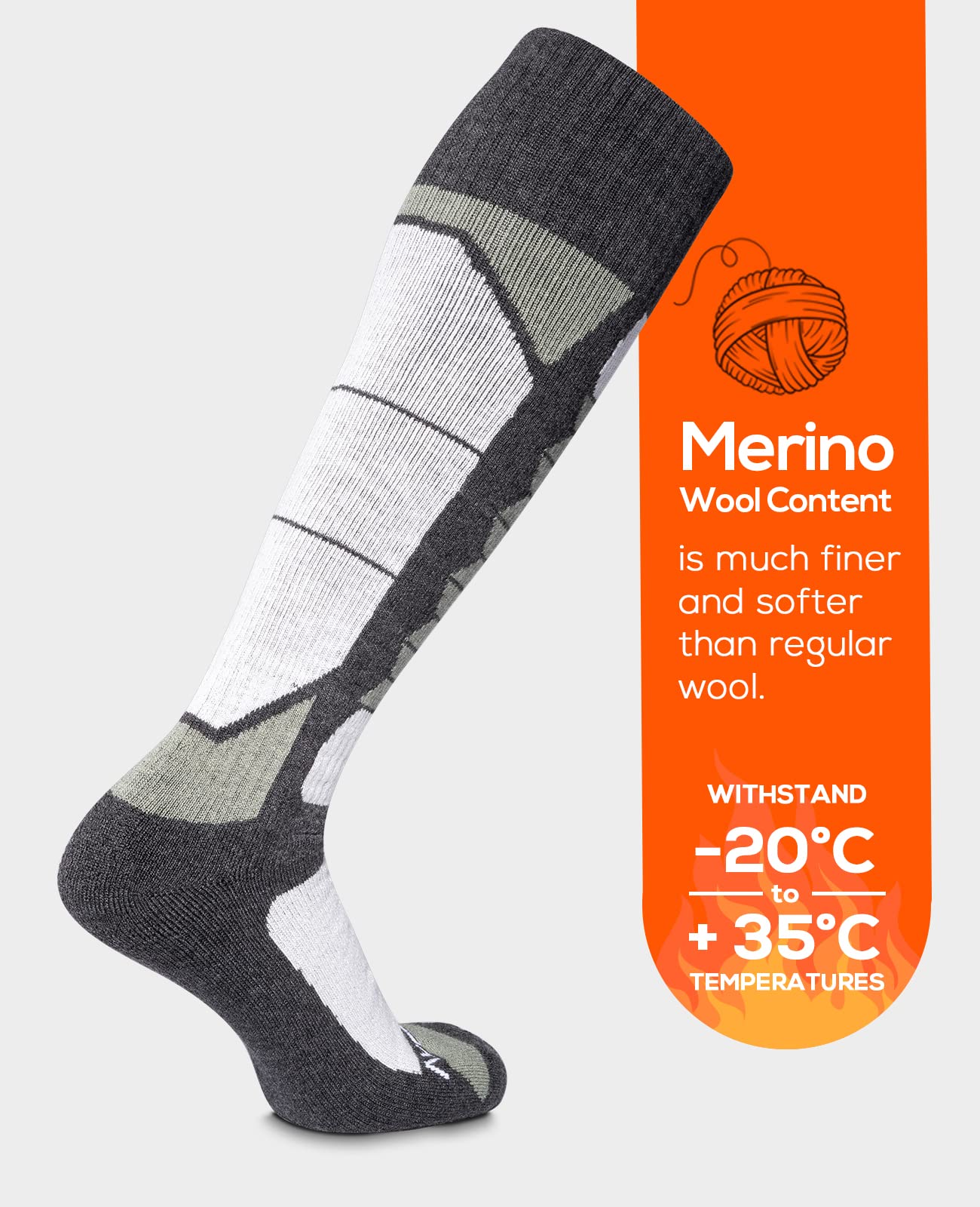WEIERYA Ski Socks 2-Pack Merino Wool, Anti-Pilling Wool Skiing Socks, Suitable For Men & Women Darkred M