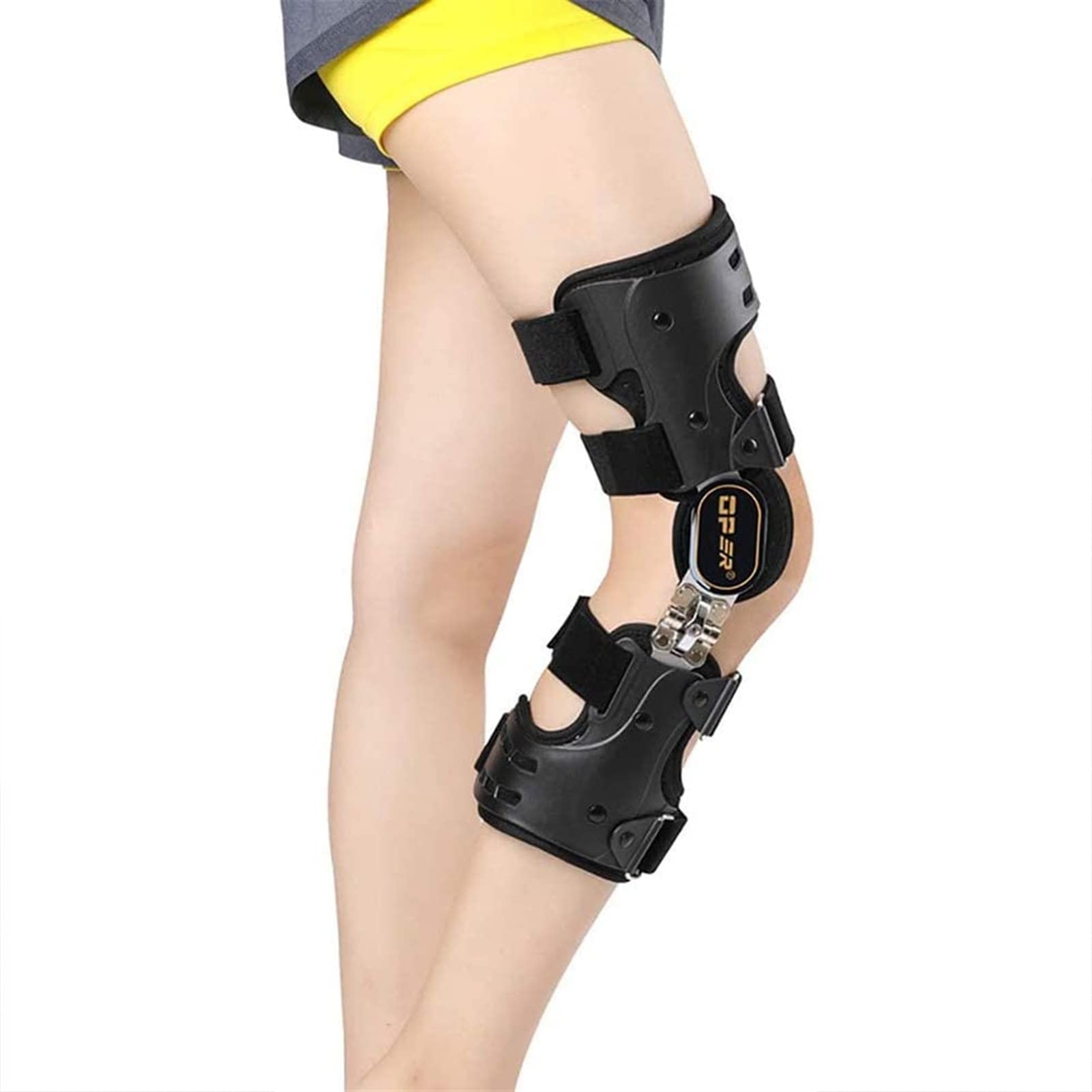 TSUSF Adjustable Hinged ROM Knee Brace With Strap, Post OP Patella Injury Immobilizer Brace Orthopedic Guard Protector Full Leg Stabilizer Knee Orthosis Splint (Color : Right)