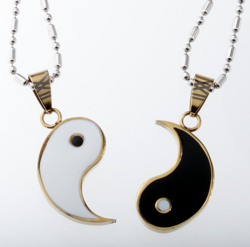 R.H. Jewelry Mens Womens Lovers Couple Stainless Steel Yin Yang Two Piece Pendant Necklace Set