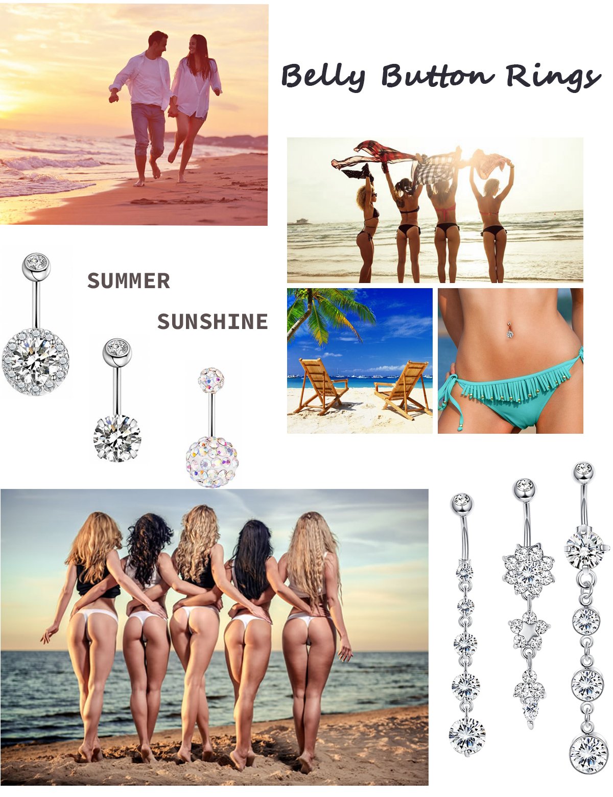 SEVENSTONE 10PCS Stainless Steel Belly Button Rings for Women Navel Piercing Bars Body Jewelry