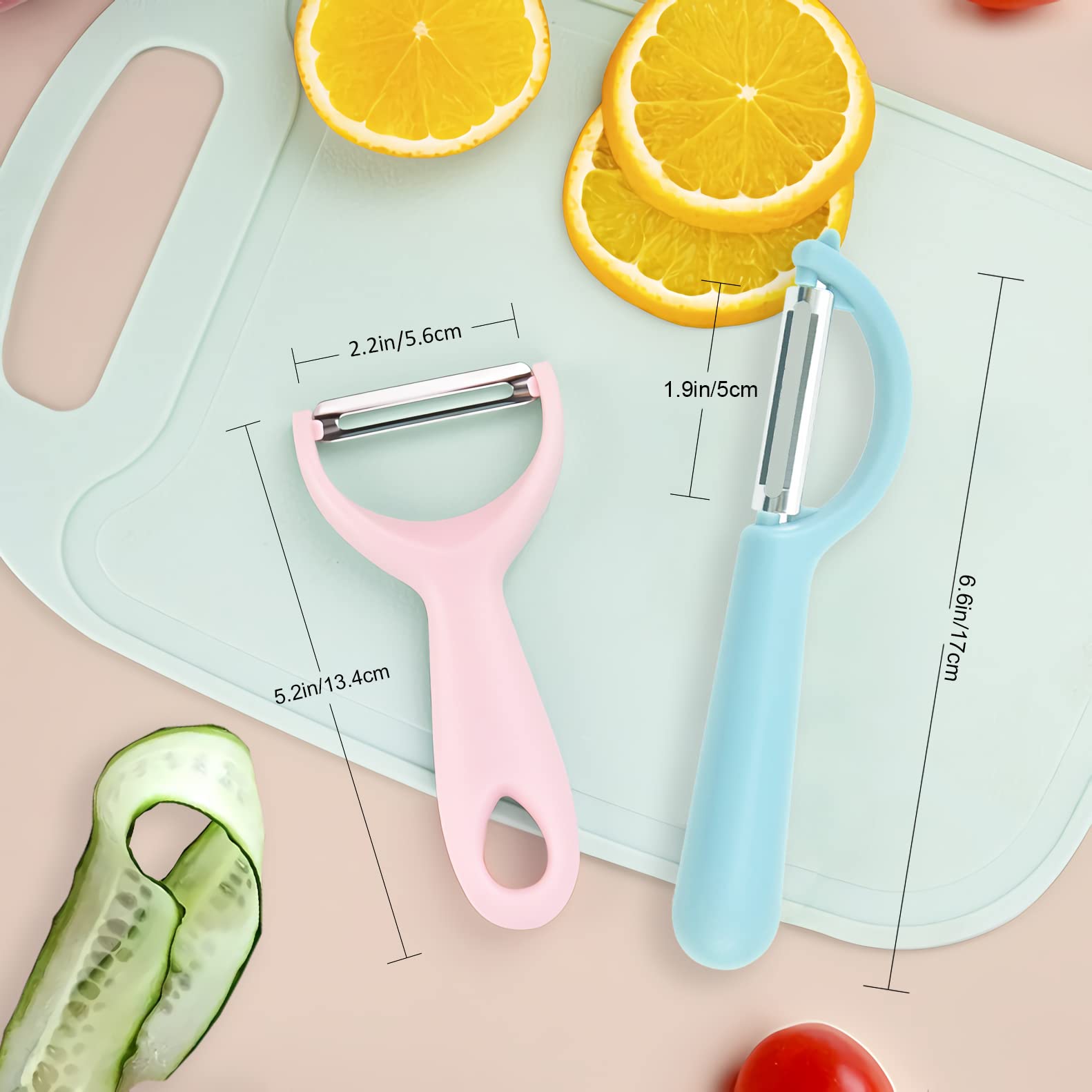 Vegetable Potato Peelers for Kitchen, 2 Pcs Fruit Carrot Veggie Peeler Set, Y & I Shaped Stainless Steel Blade Peelers, Easy to Use (Nordic Blue & Pink)
