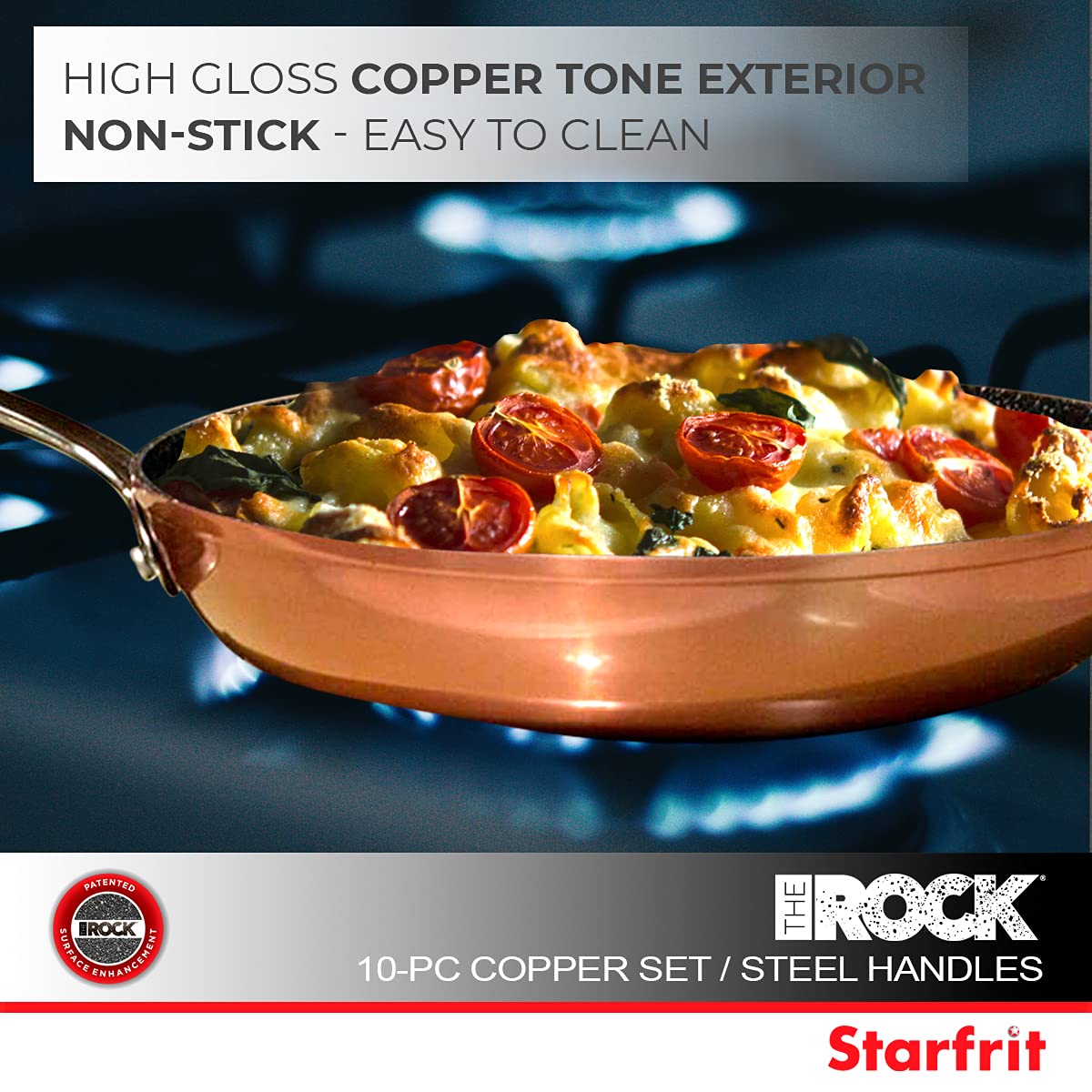 Starfrit The Rock 030910-001-STAR 10-Piece Copper Cookware Set, Black, 26.7in x 15.1in x 9.5in