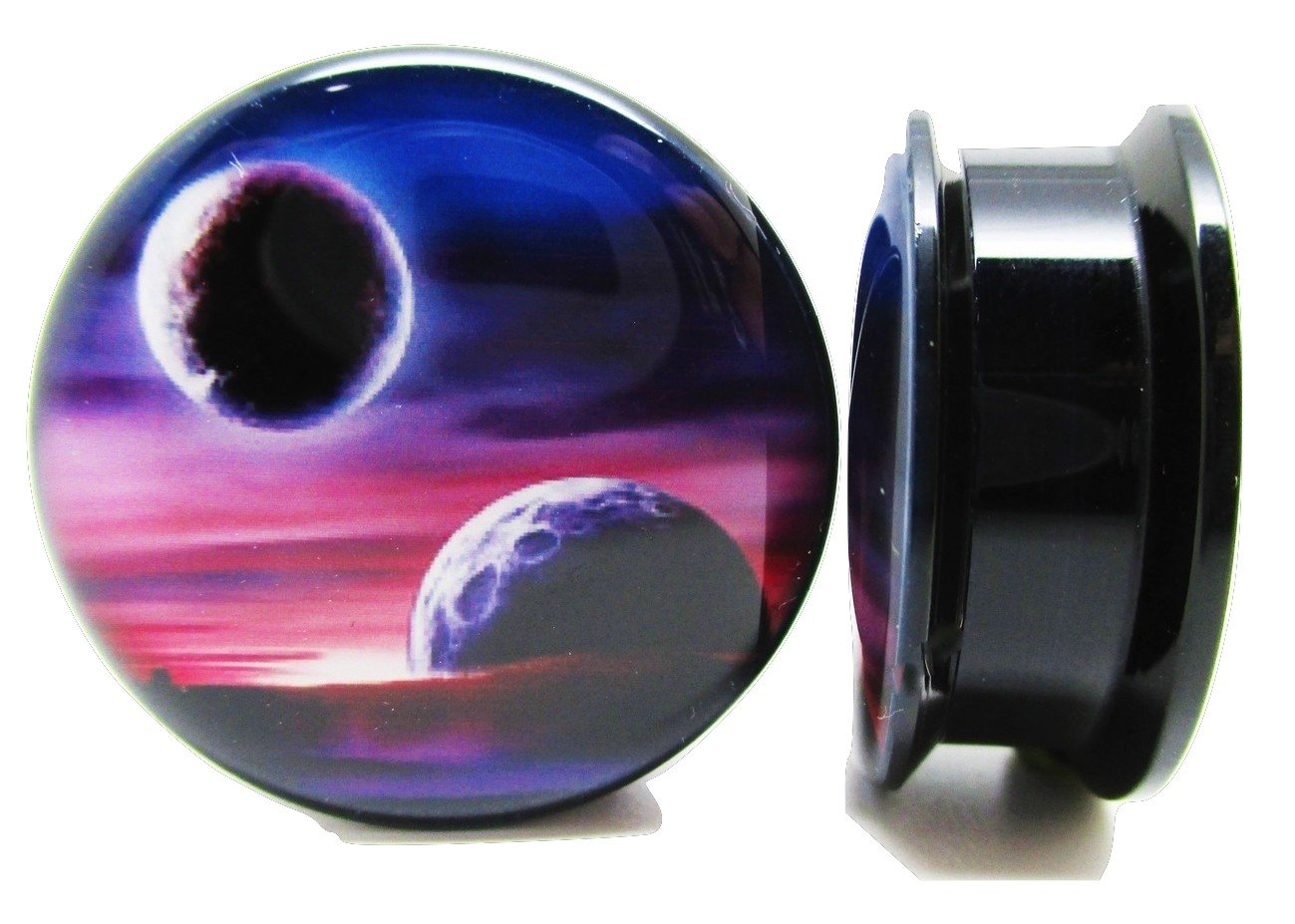 Pierced Republic Purple Planets & Moon Ear Plugs - Acrylic Screw-On - 10 Sizes - Pair (2 Gauge (6mm))