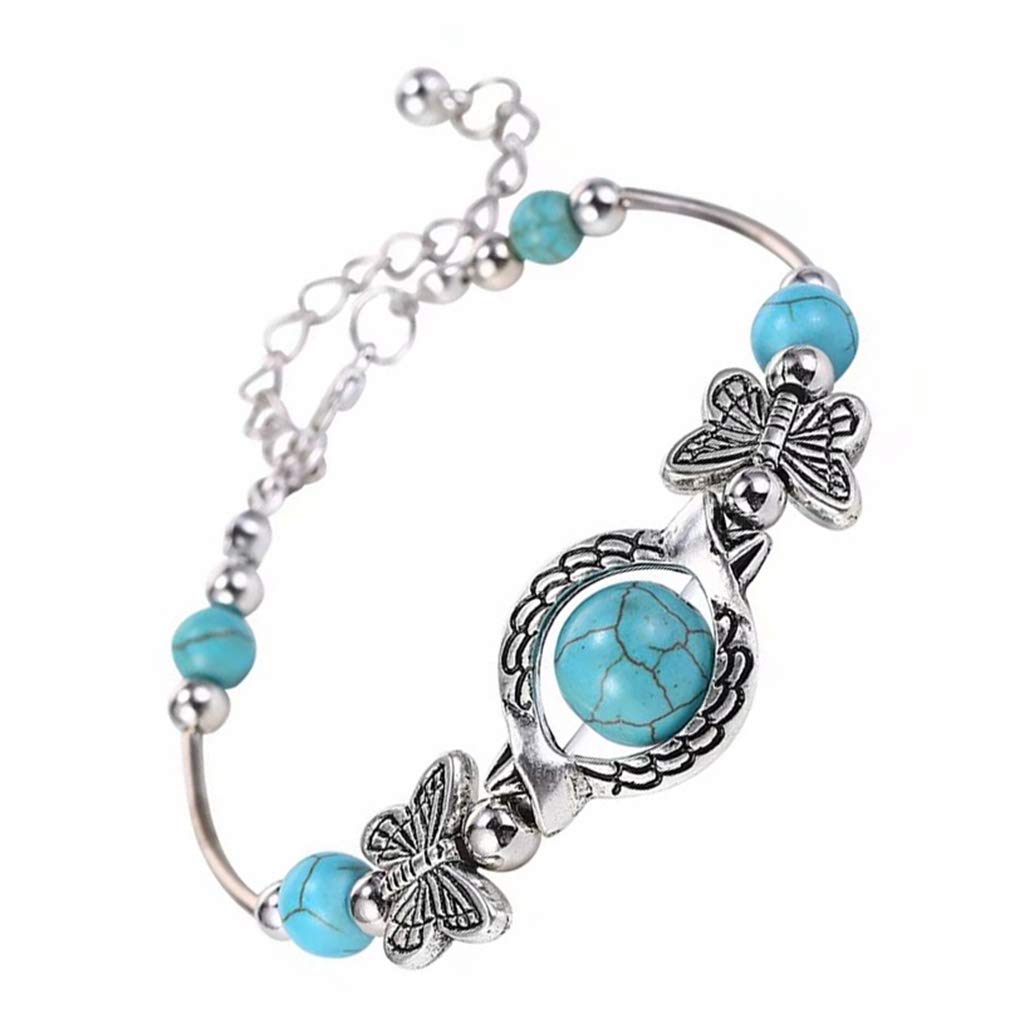 WEILYDF Turquoise Bracelet Classic Luxury Women Summer Unique Design Beaded Imitation Gemstone Butterfly Cross Bracelet Jewelry